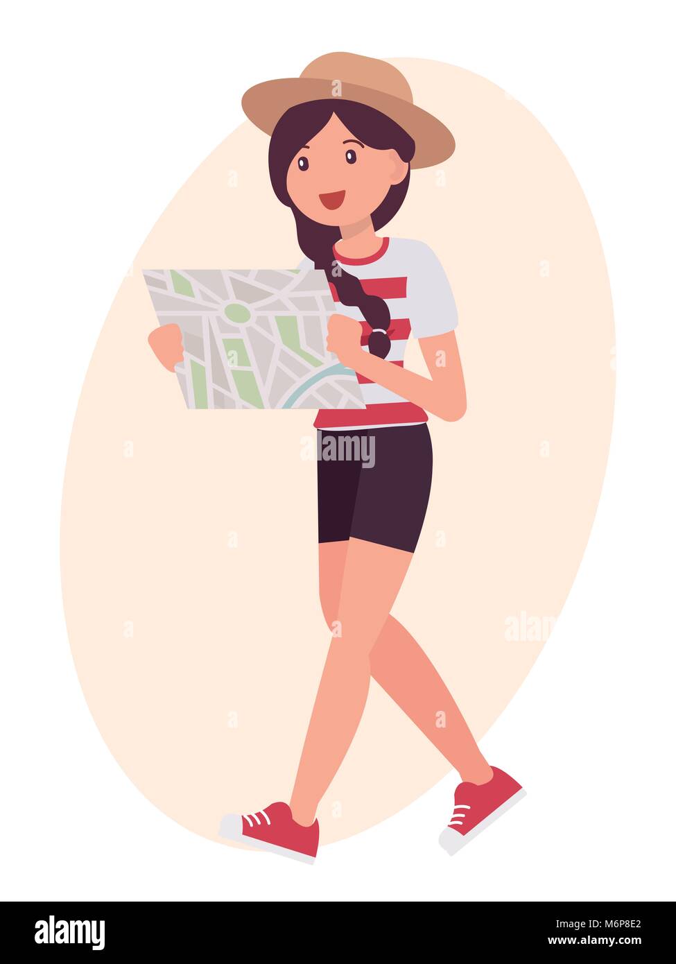 Cartoon character design female look map to find the way Stock Vector ...