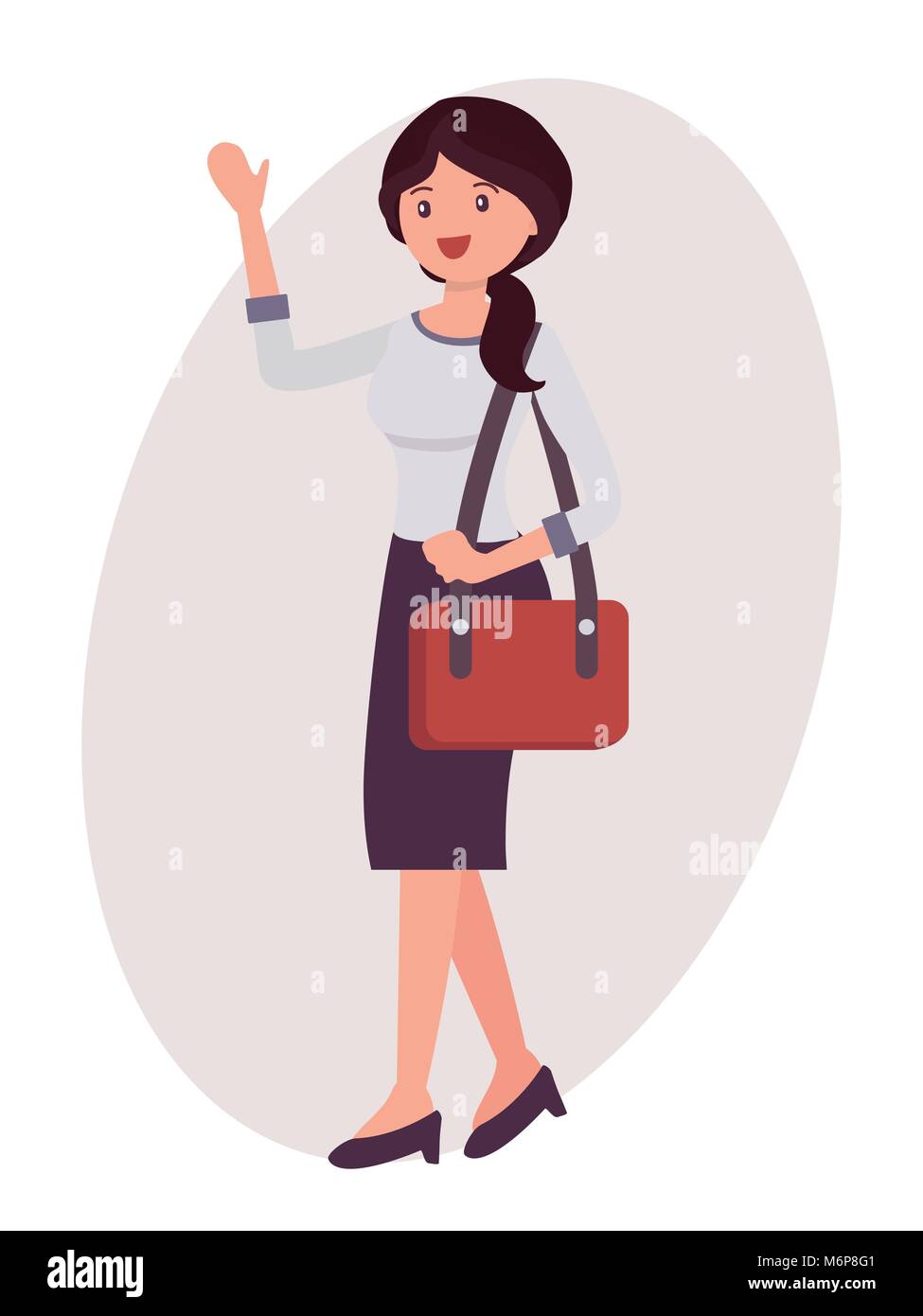 Cartoon character design female woman wave hand greeting with shoulder ...