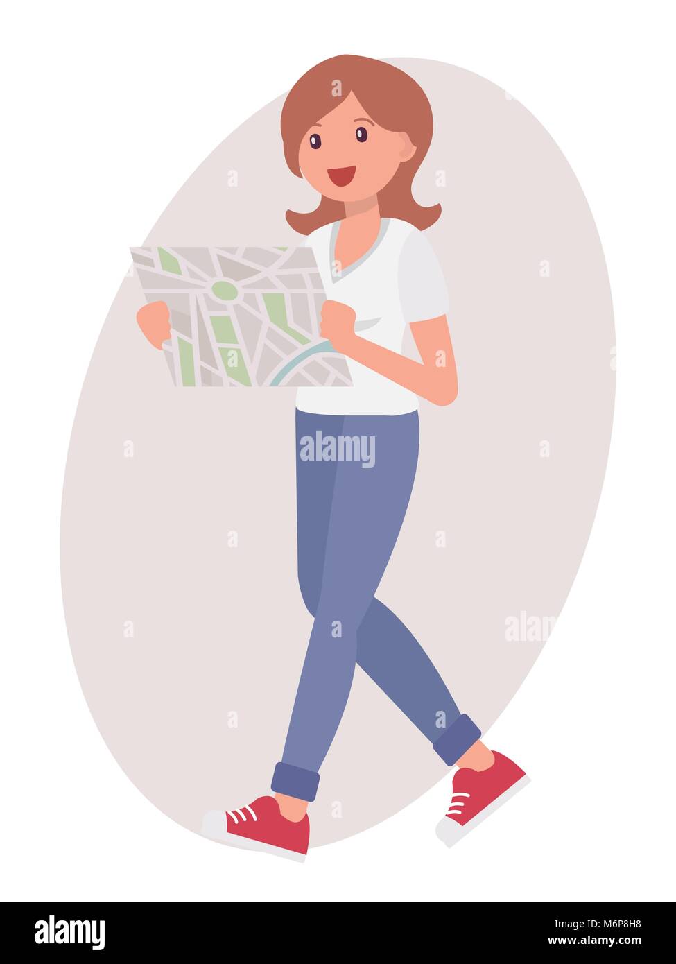 Cartoon character design female look map to find the way Stock Vector ...