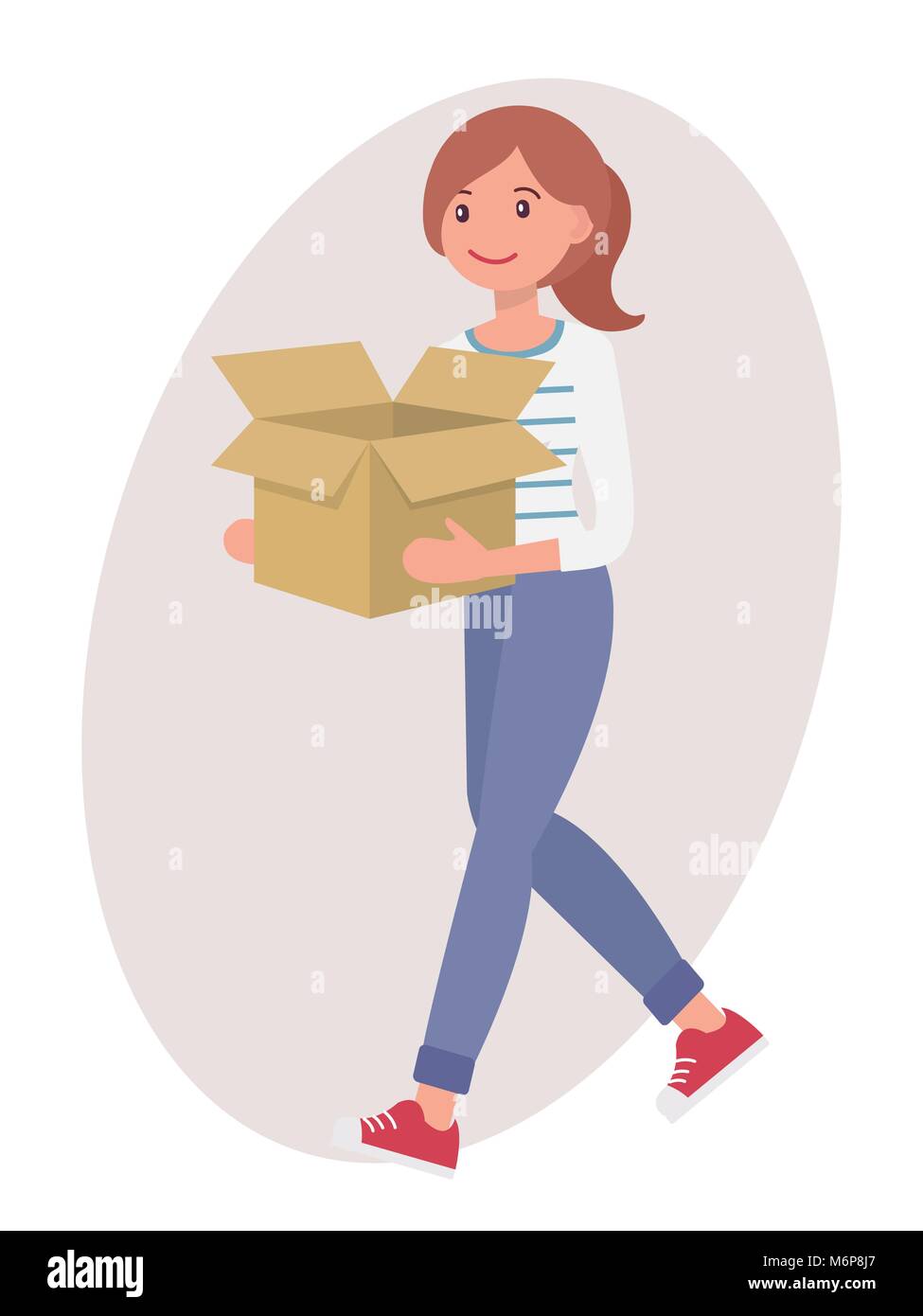 Cartoon character design female woman carry empty paper box with ...