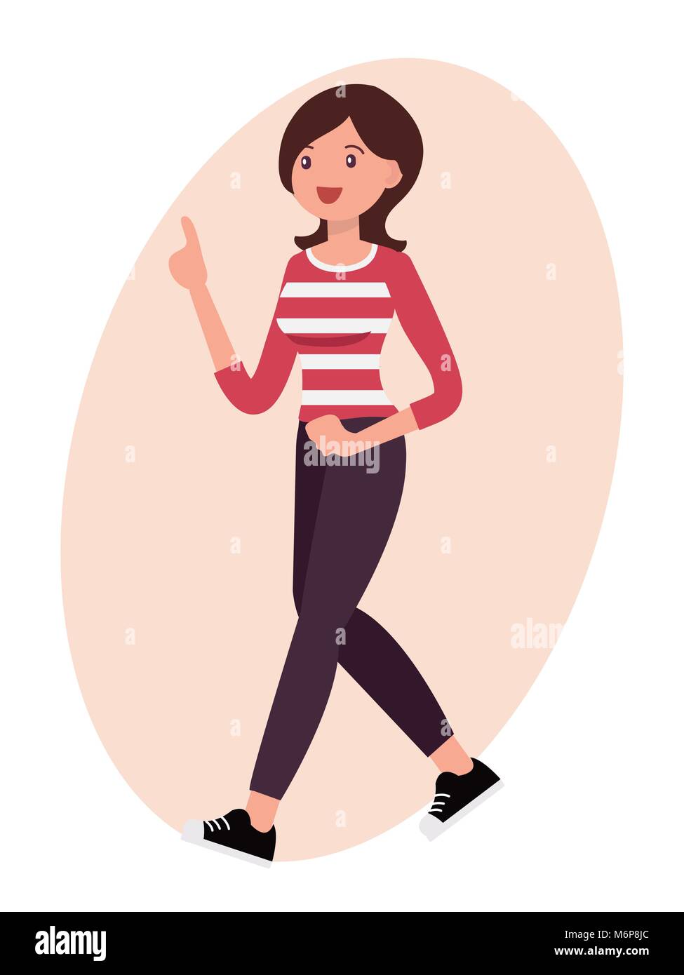 Cartoon character design female woman stand talk with hand pointing ...