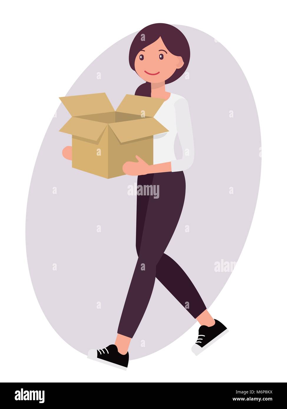 Cartoon character design female woman carry empty paper box with ...