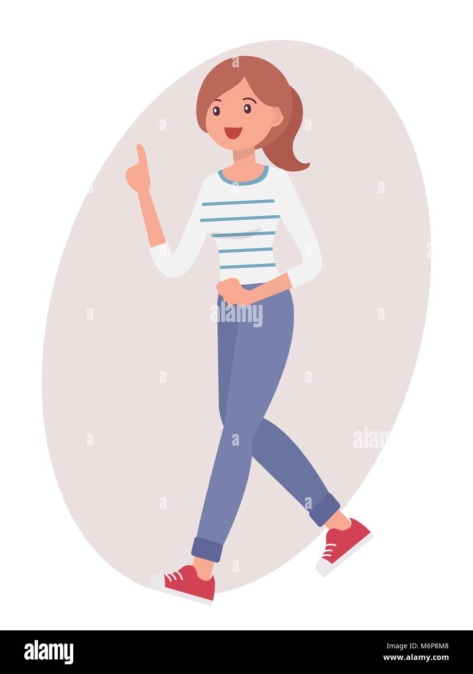 Cartoon character design female woman stand talk with hand pointing ...