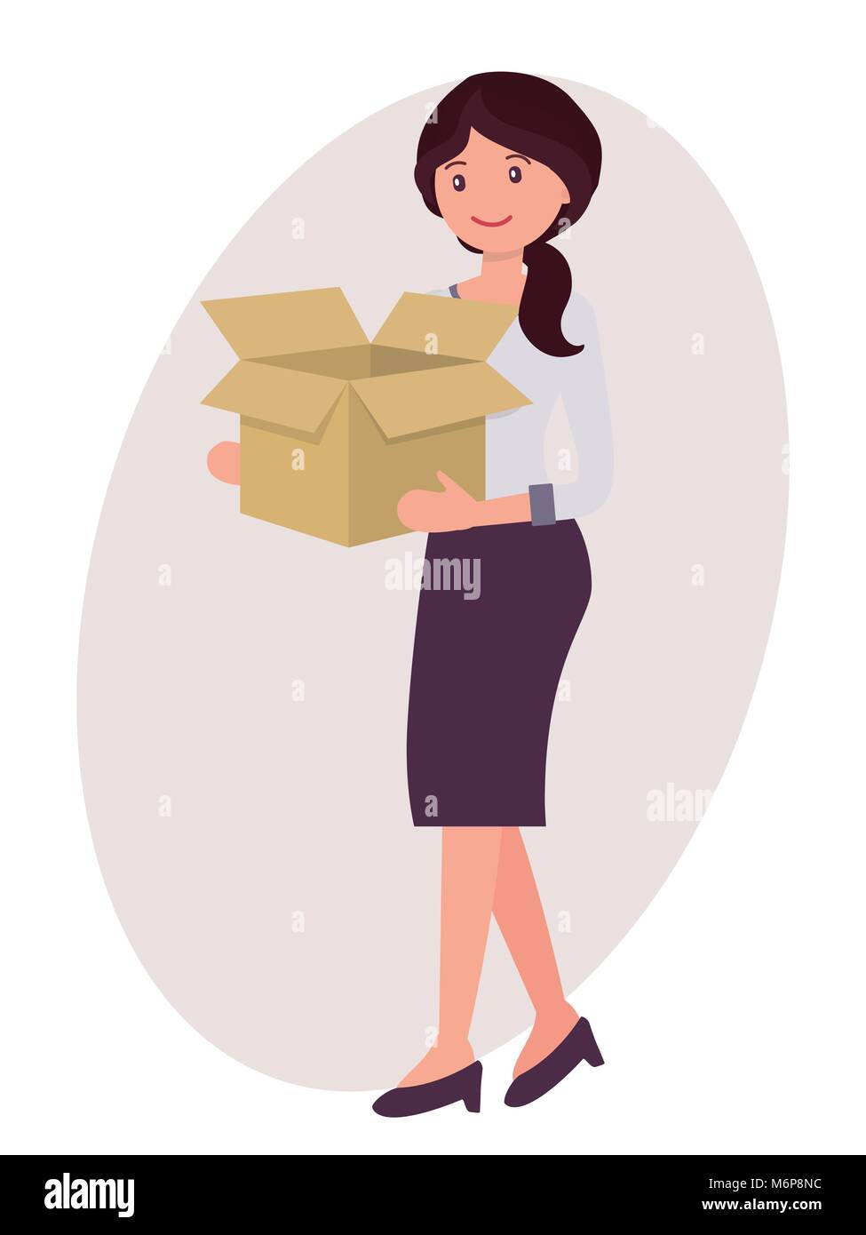 Cartoon character design female woman carry empty paper box with ...