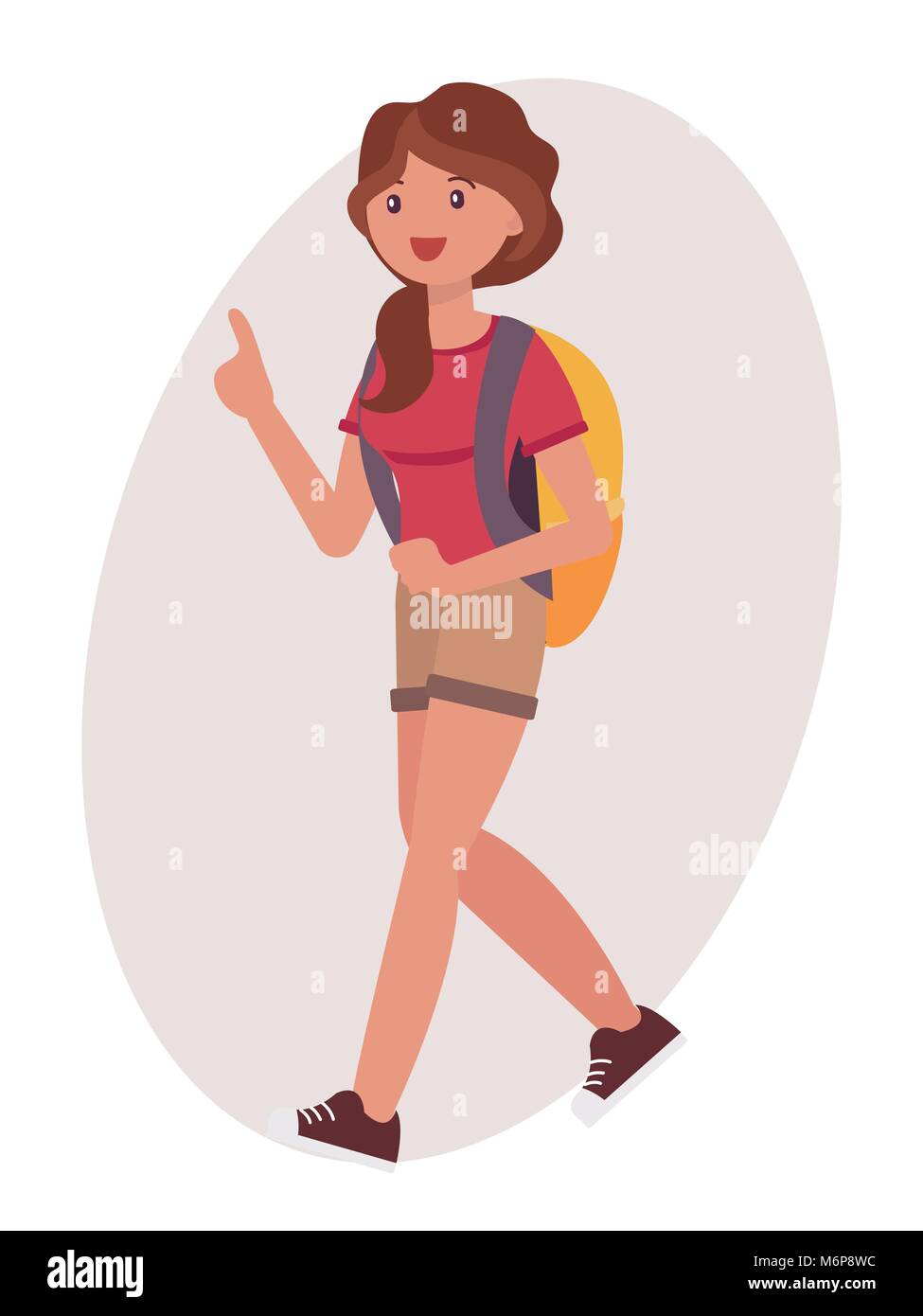 Cartoon character design female woman stand talk with hand pointing ...