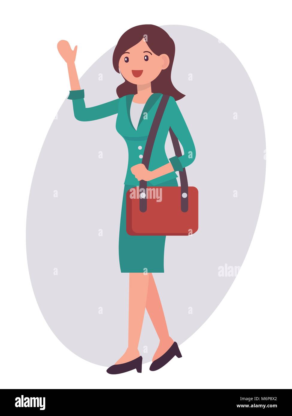 Cartoon character design female woman wave hand greeting with shoulder ...