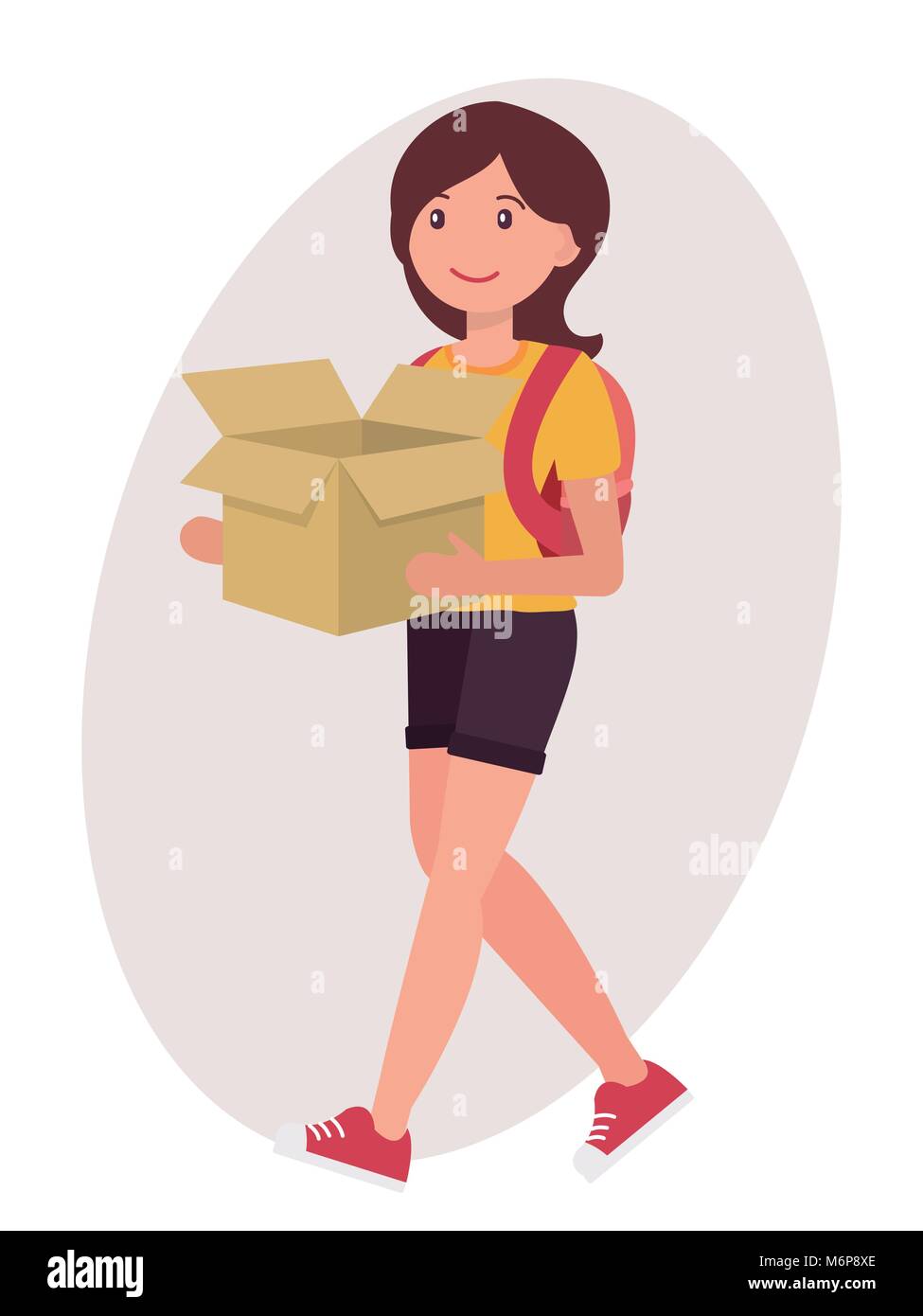 Cartoon character design female woman carry empty paper box with ...