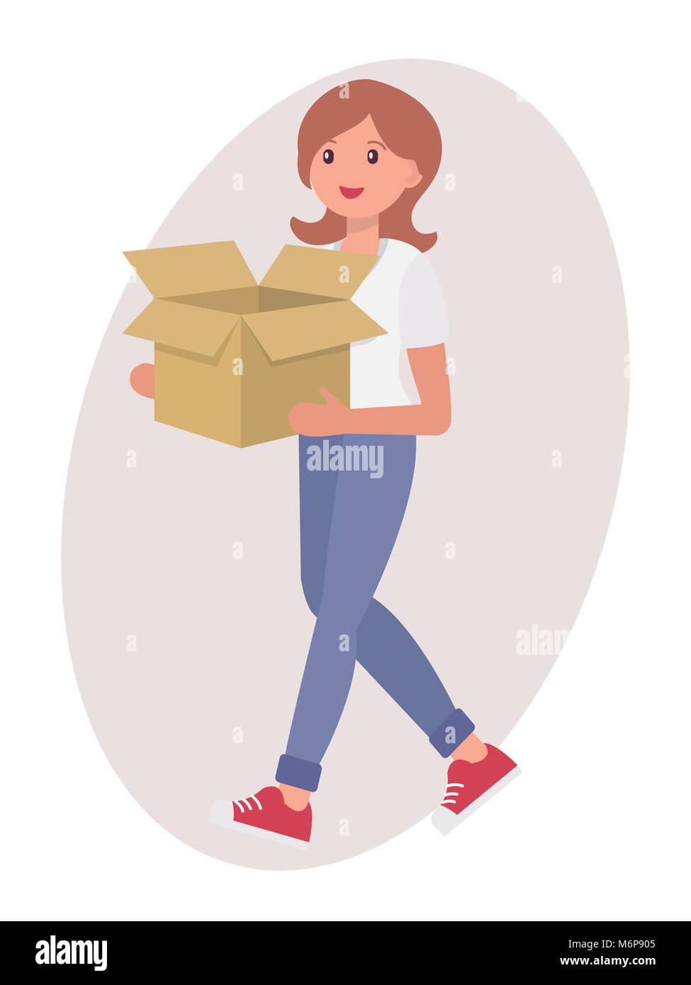 Cartoon character design female woman carry empty paper box with ...
