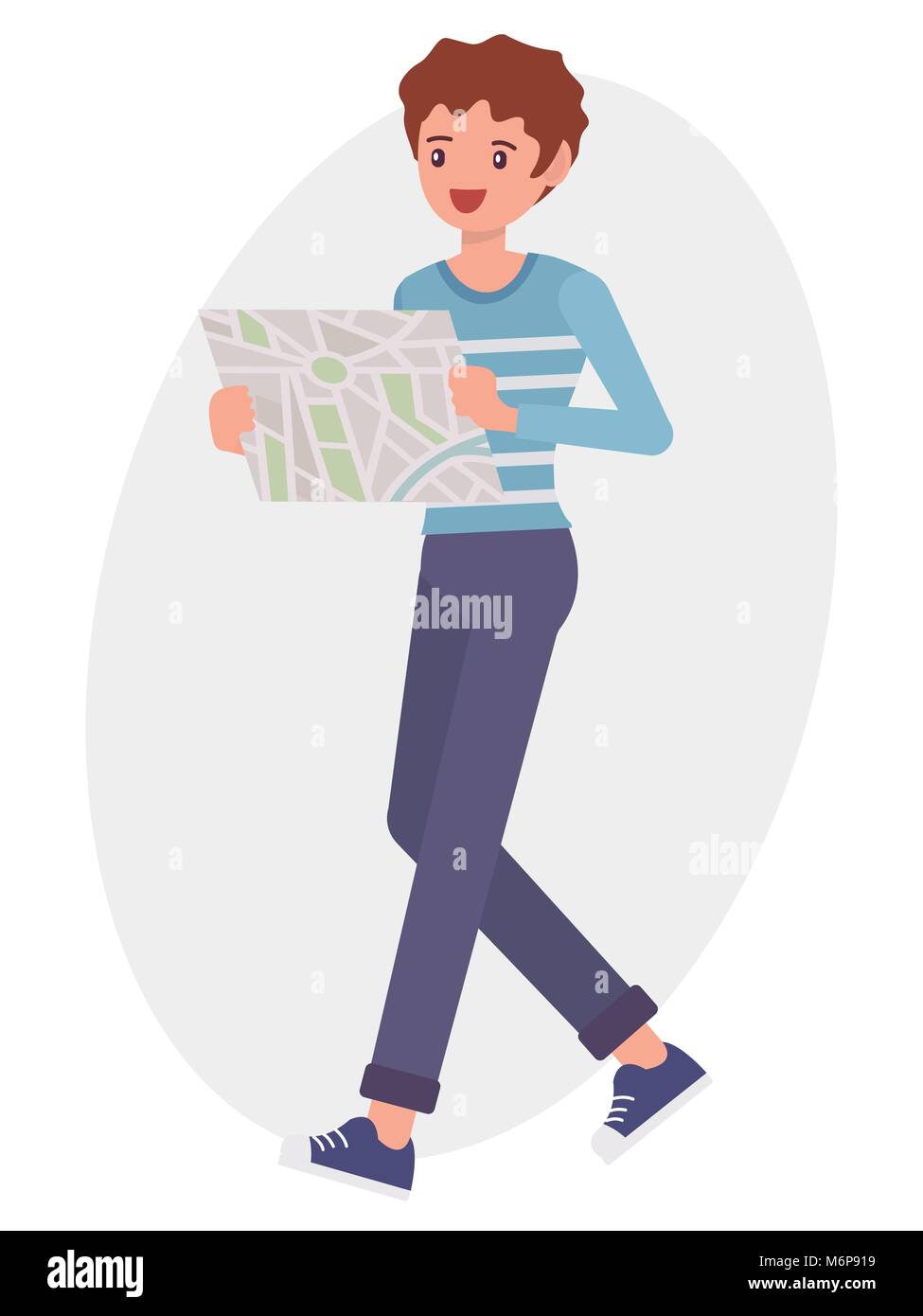 Cartoon character design male man watch map look for the way Stock ...