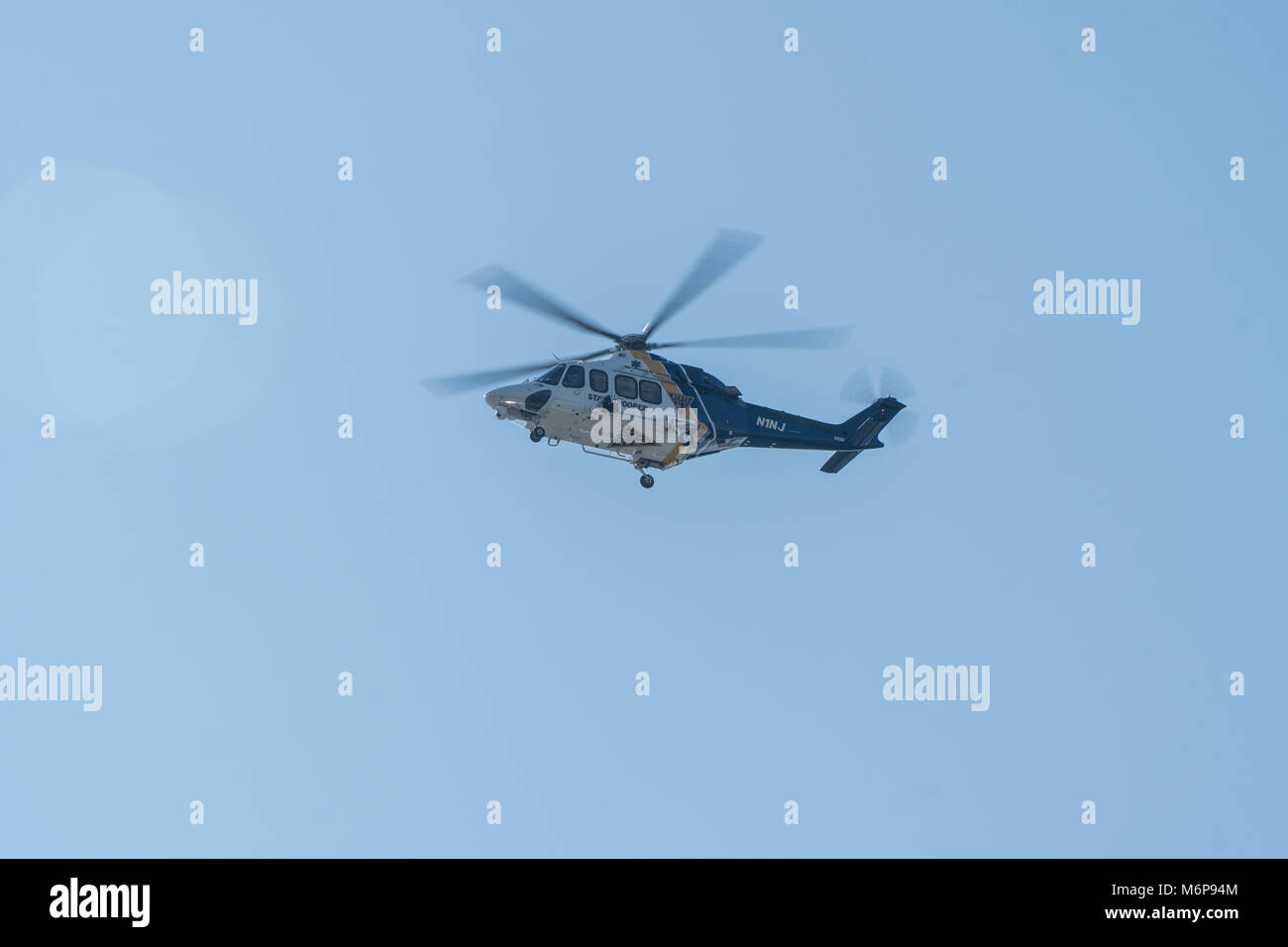 New Jersey, Circa 2017: NJ state trooper police helicopter flying high ...