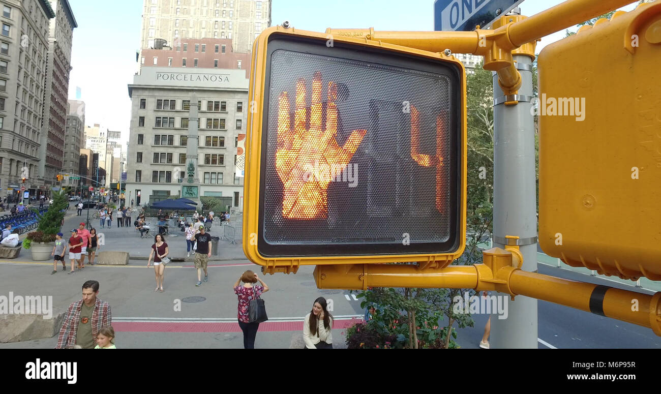 New York City, Circa 2017: Crosswalk countdown signal illuminated to ...