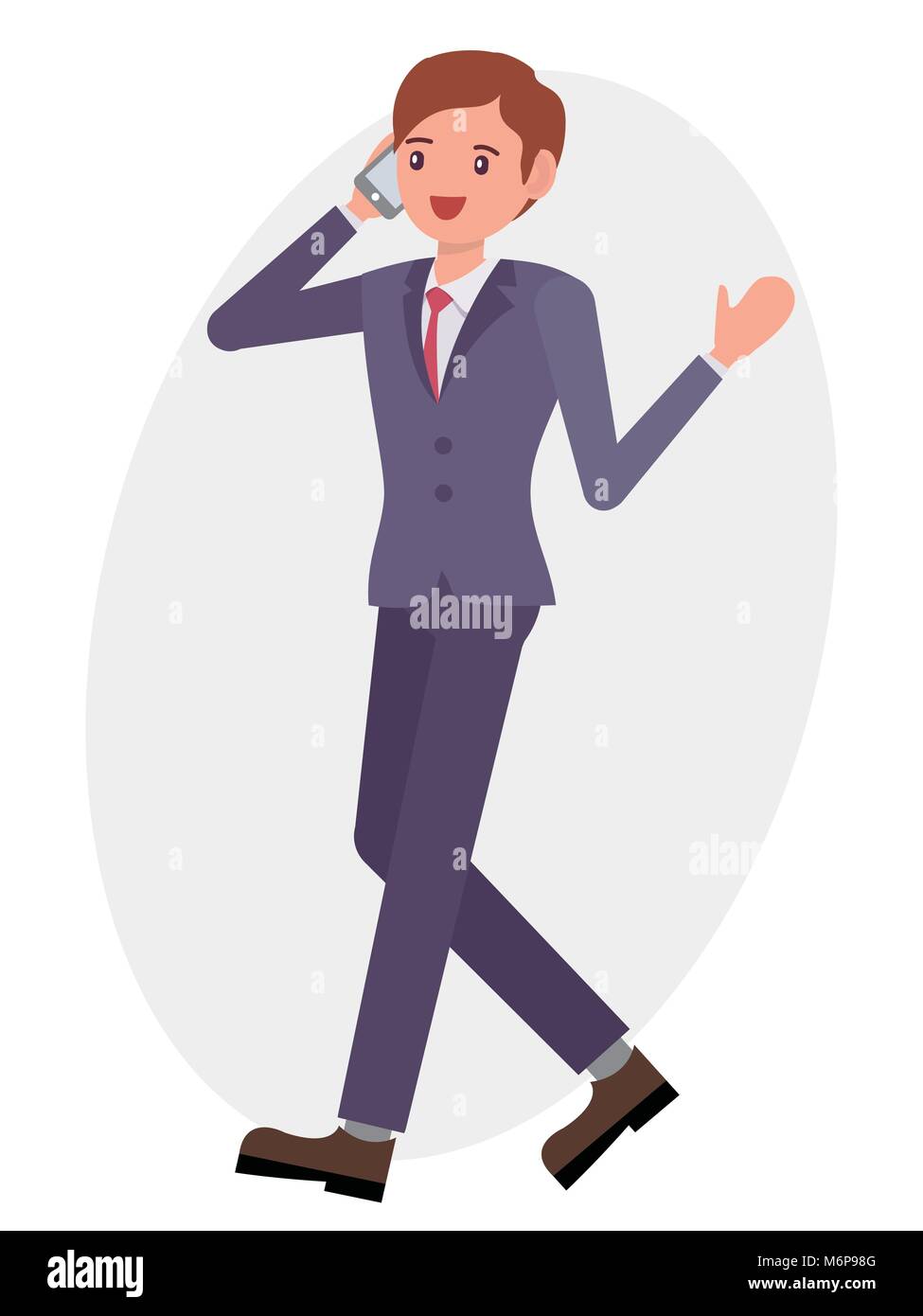 Cartoon character design male man walking talk on the phone cheerfully ...
