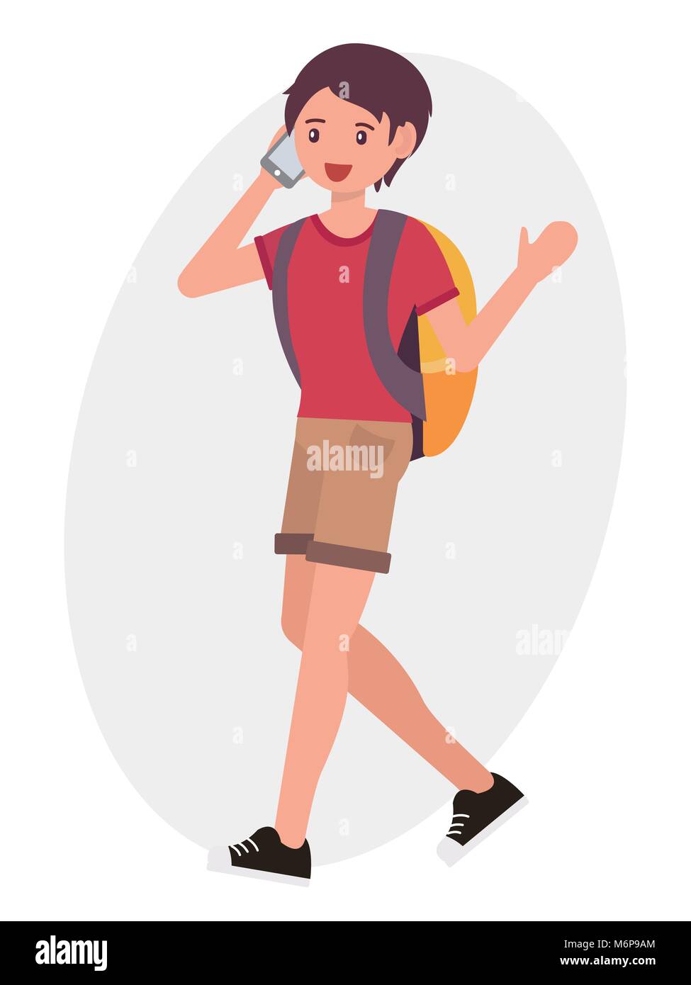 Cartoon character design male man walking talk on the phone cheerfully ...