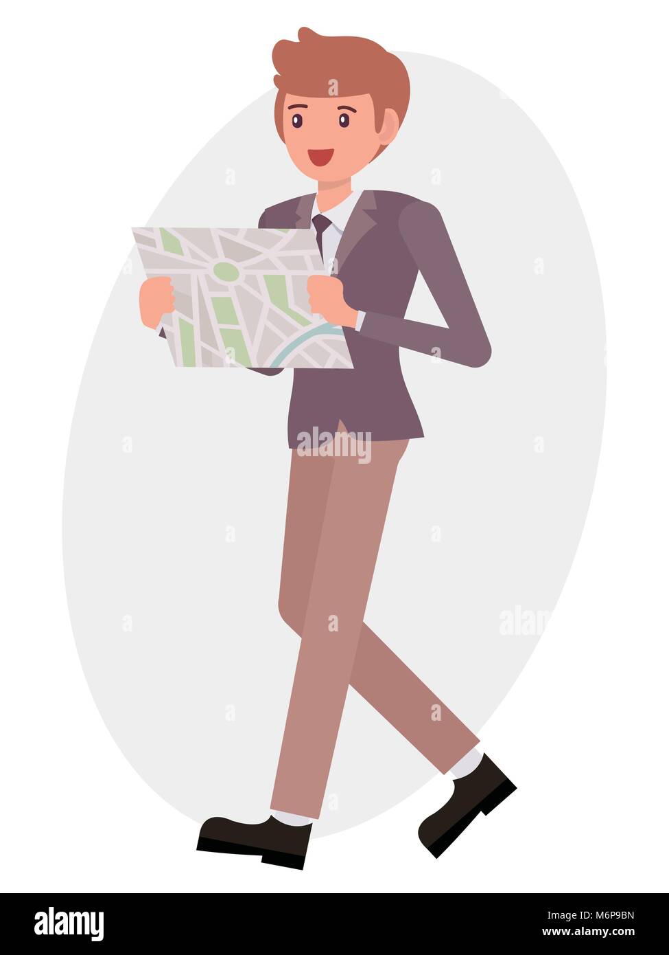 Cartoon character design male man watch map look for the way Stock ...