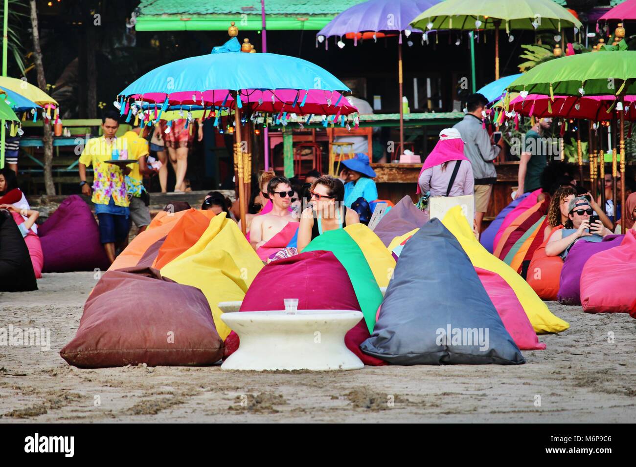Bali, Indonesia - November 12, 2015: A colorful beach bar in Canggu ...