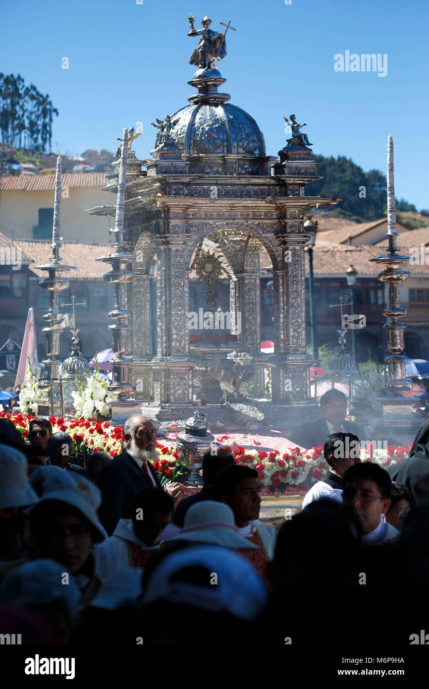 Silver Float and crowd, procession, Plaza de Armas, Corpus Christi ...