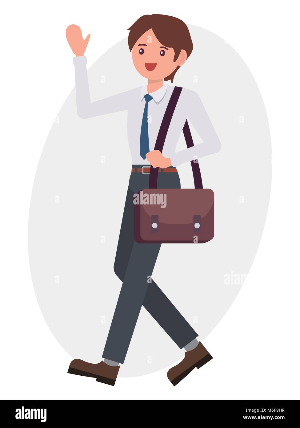 Cartoon character design male business man wave hand greeting say hello ...