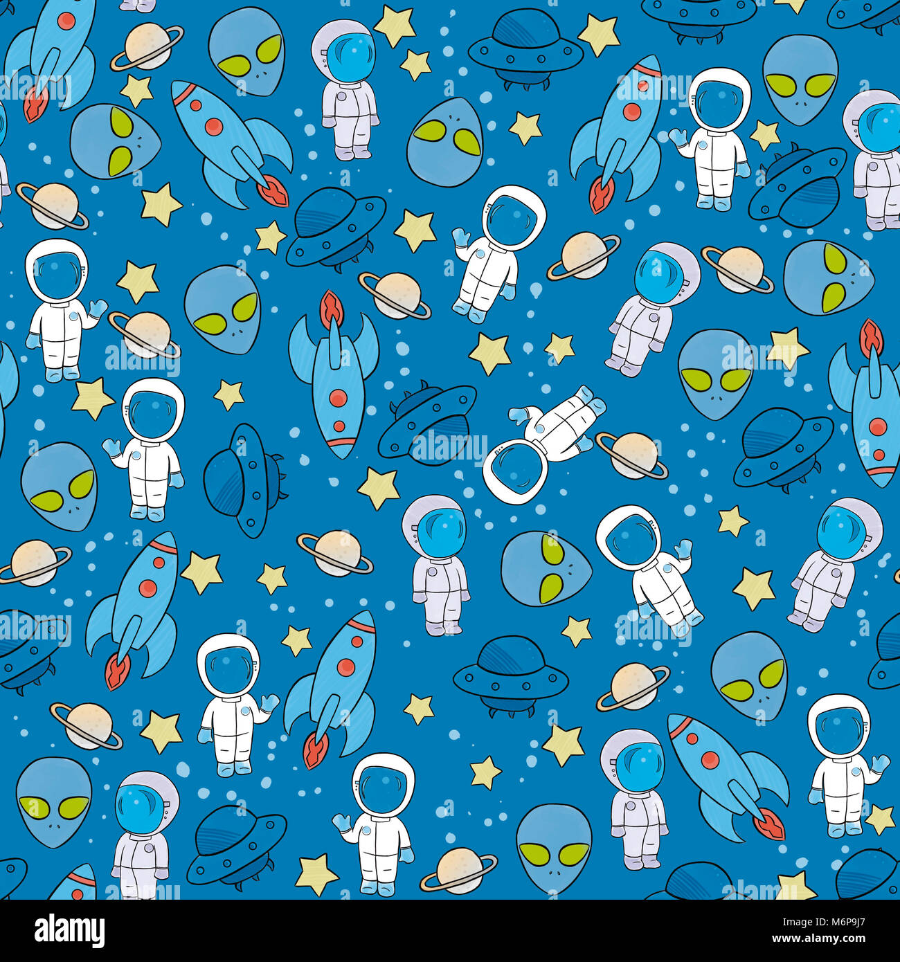 Hand drawn space doodle seamless background.Space pattern Stock Photo ...