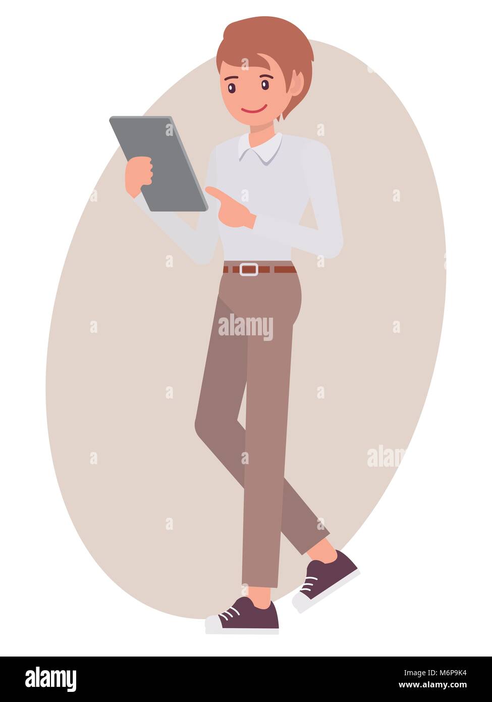 Cartoon character design male man stand watching pointing tablet Stock ...