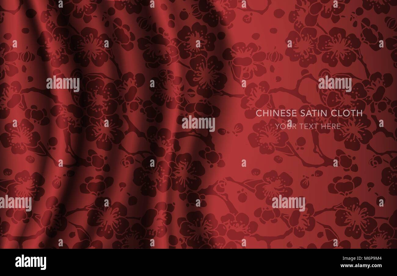 Traditional Red Chinese Silk Satin Fabric Cloth Background plum blossom ...
