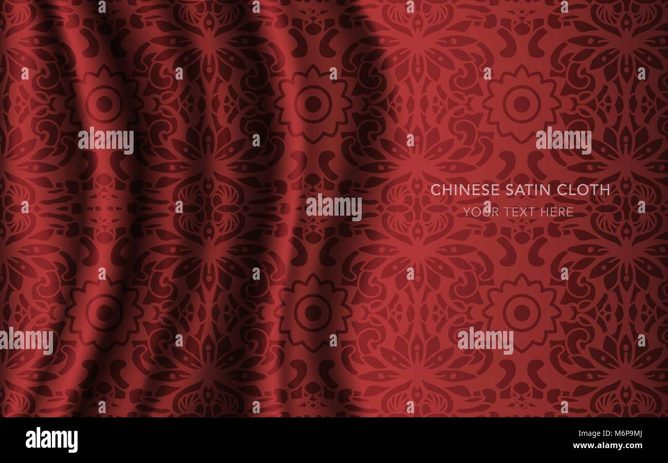 Traditional Red Chinese Silk Satin Fabric Cloth Background curve round ...