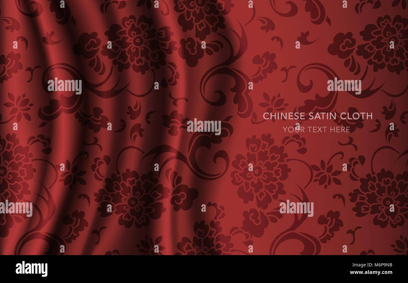 Traditional Red Chinese Silk Satin Fabric Cloth Background garden ...