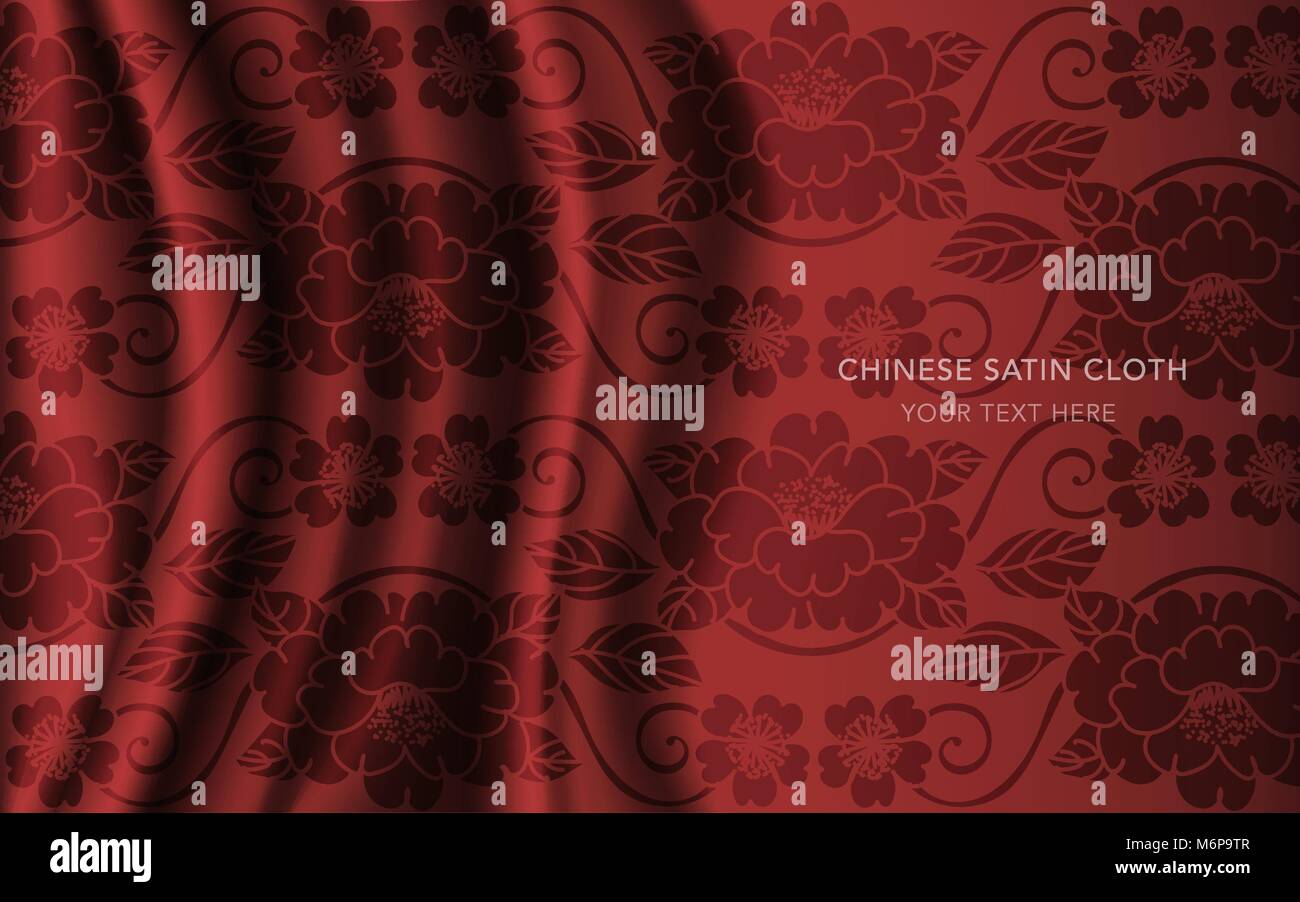 Traditional Red Chinese Silk Satin Fabric Cloth Background garden curve ...