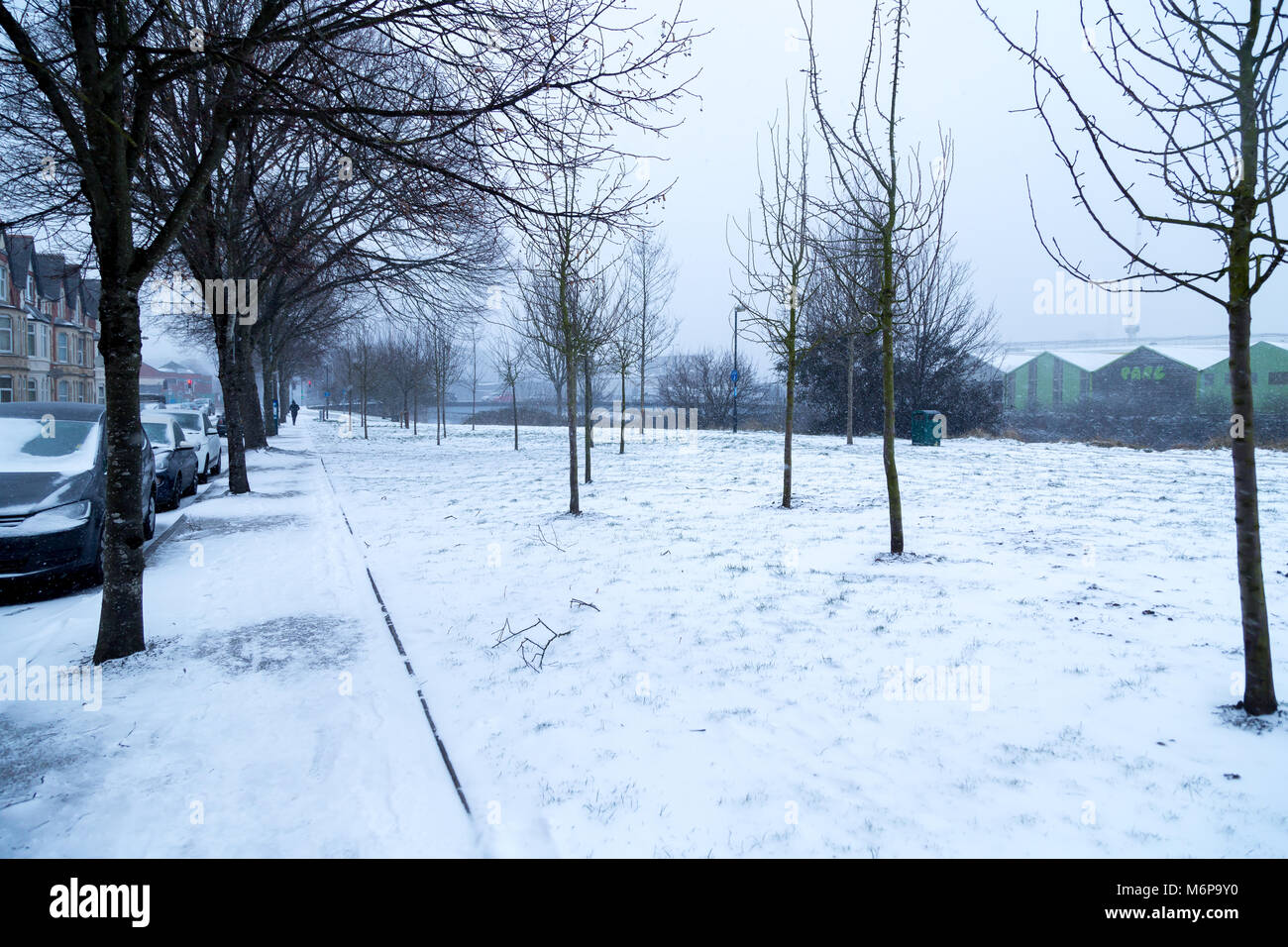 Grangetown Cardiff covered in Snow Stock Photo - Alamy