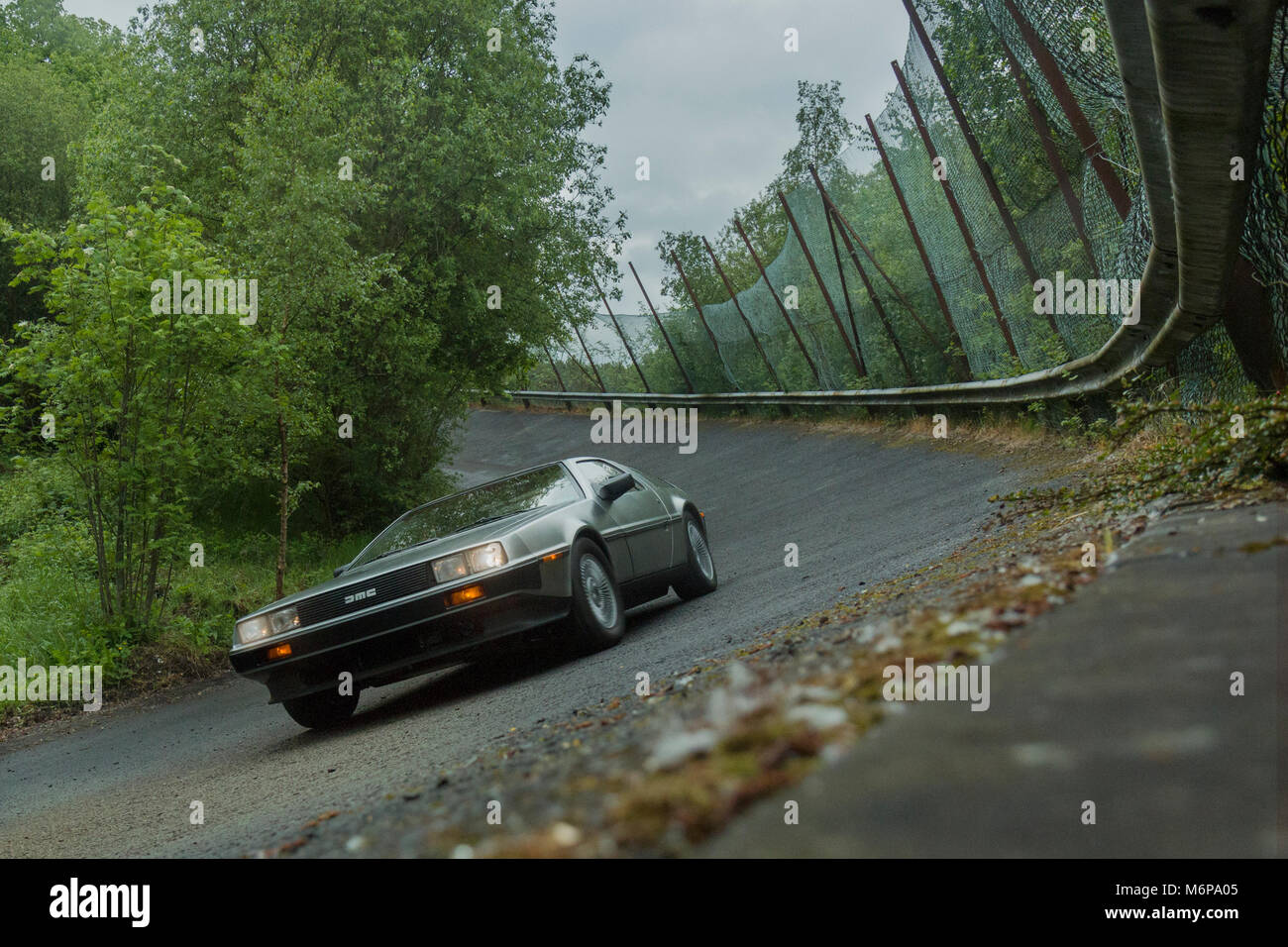 DELOREAN CAR ON TEST TRACK Stock Photo - Alamy