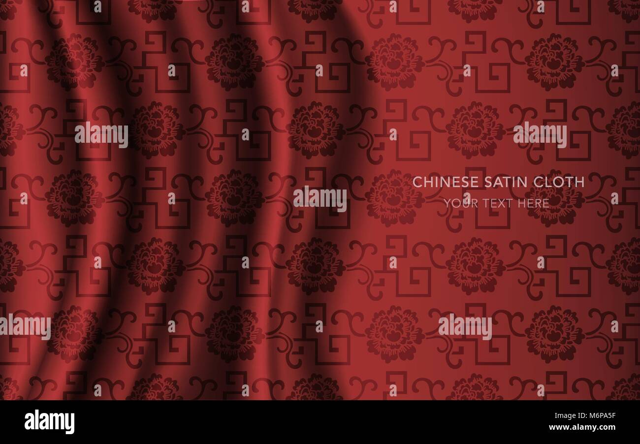 Traditional Red Chinese Silk Satin Fabric Cloth Background geometry ...