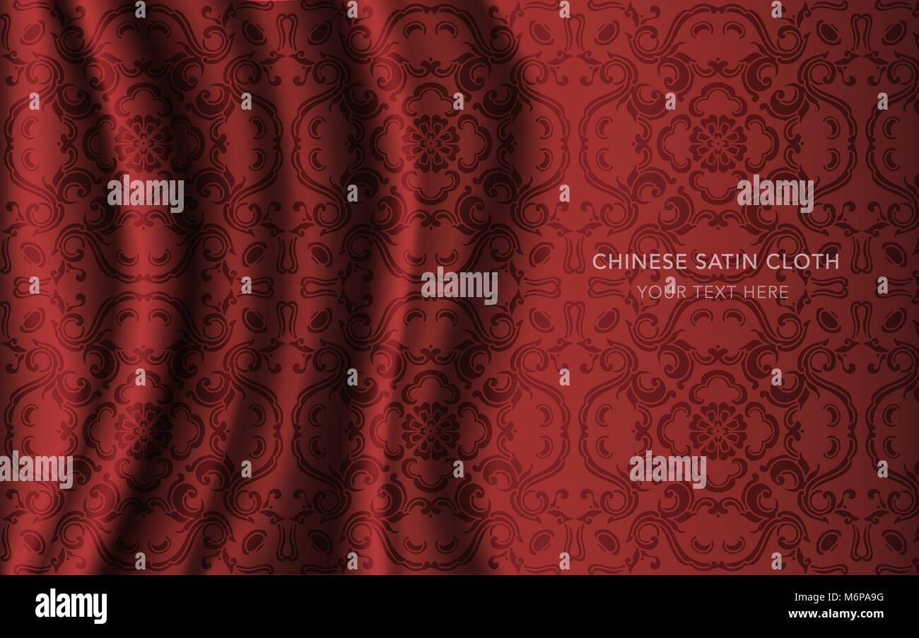 Traditional Red Chinese Silk Satin Fabric Cloth Background curve round ...