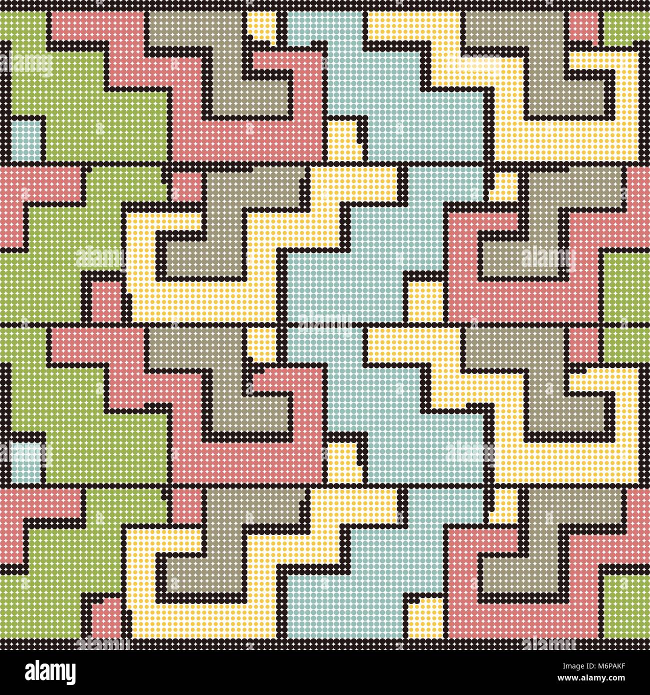 Halftone colorful seamless retro pattern geometry ladder blocks ...