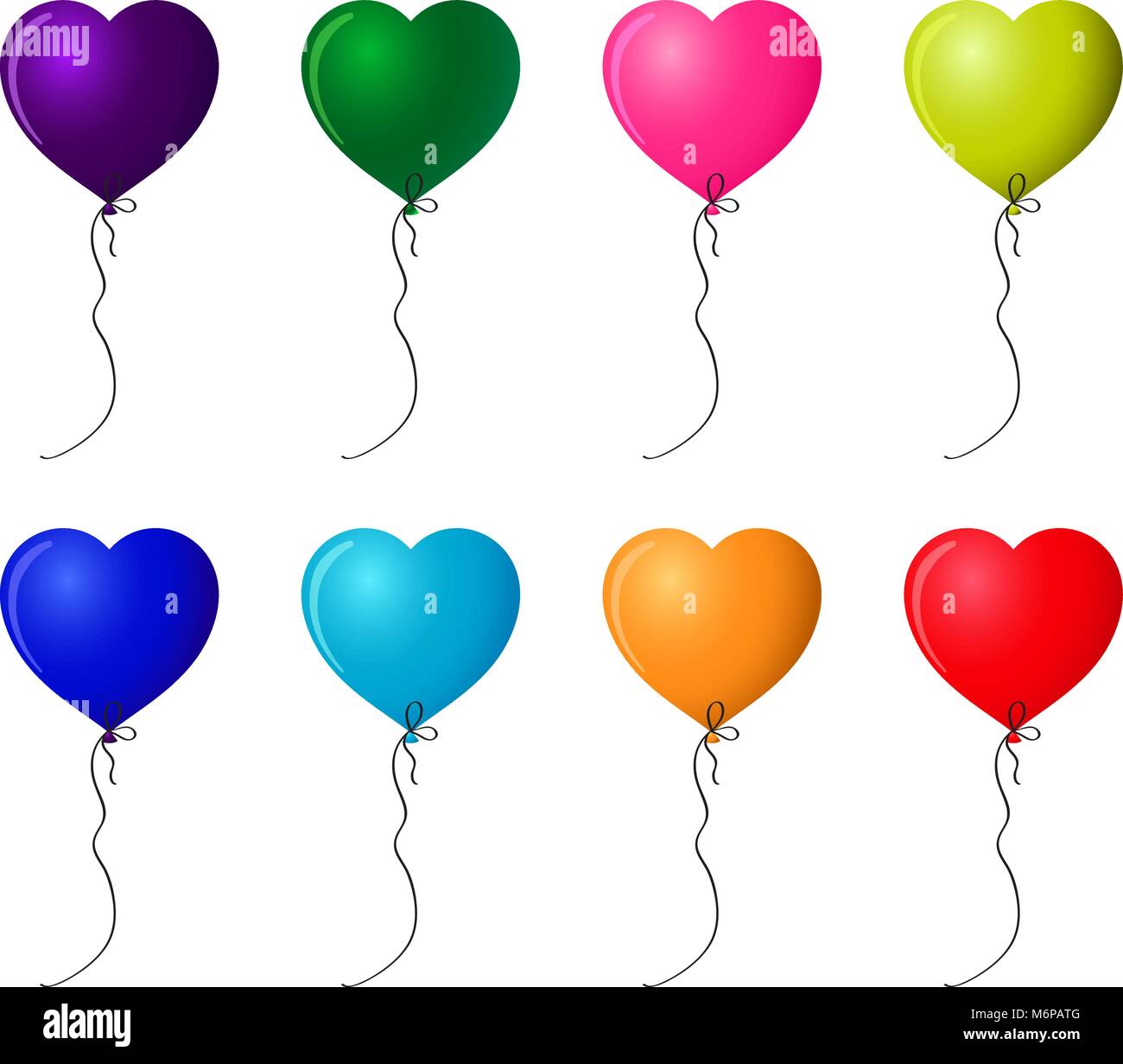 Set of colorful realistic helium heart shaped balloons isolated on ...