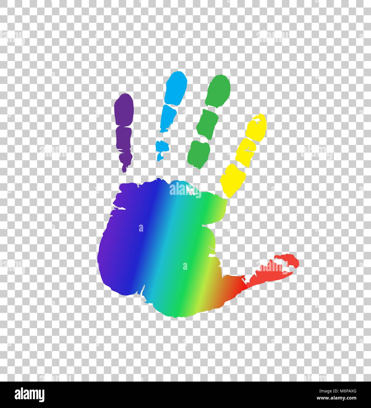 Rainbow multicolored silhouette of human handprint isolated on ...