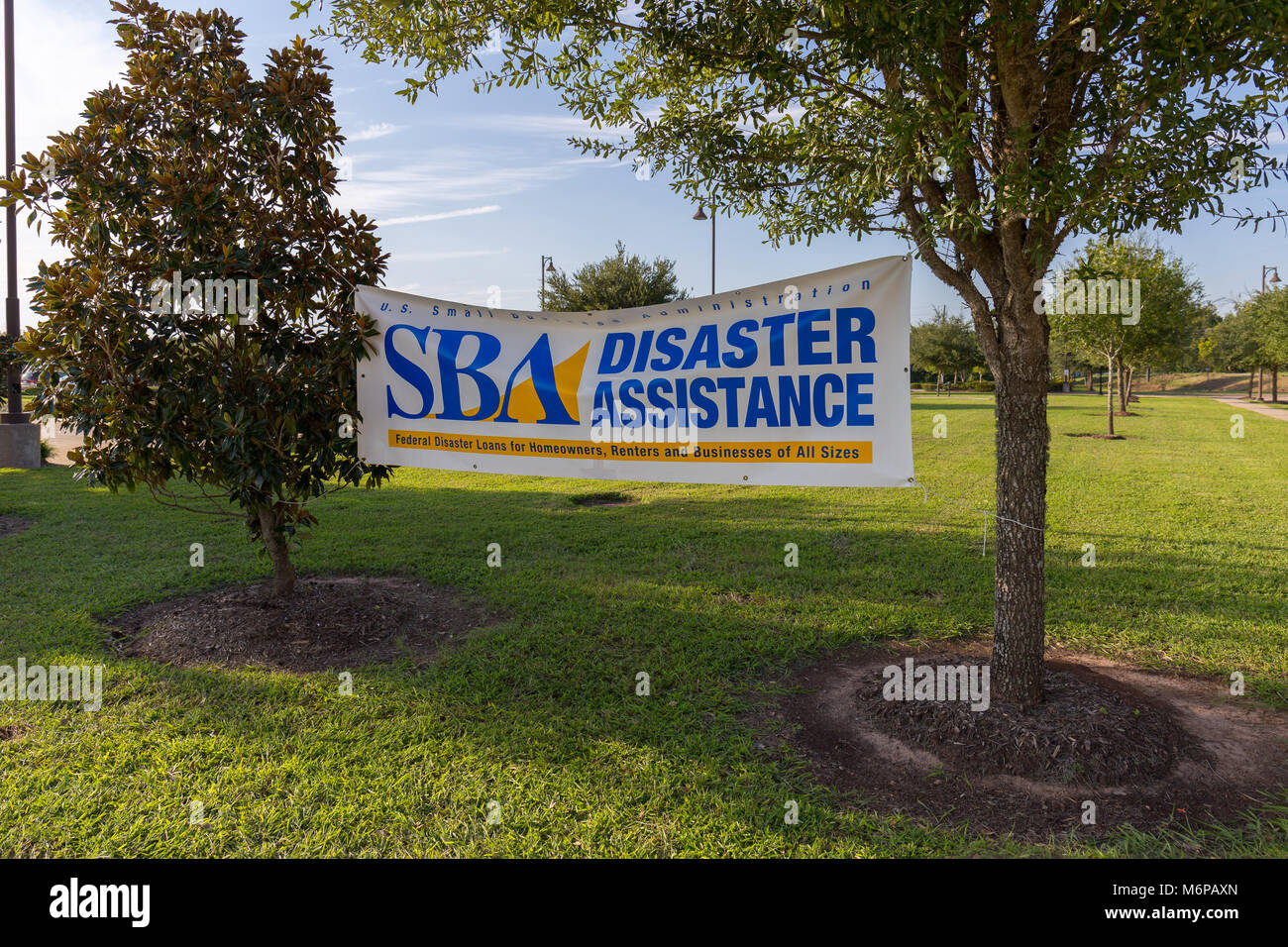 Signs posted direct residents to a FEMA Disaster Recovery Center Stock ...
