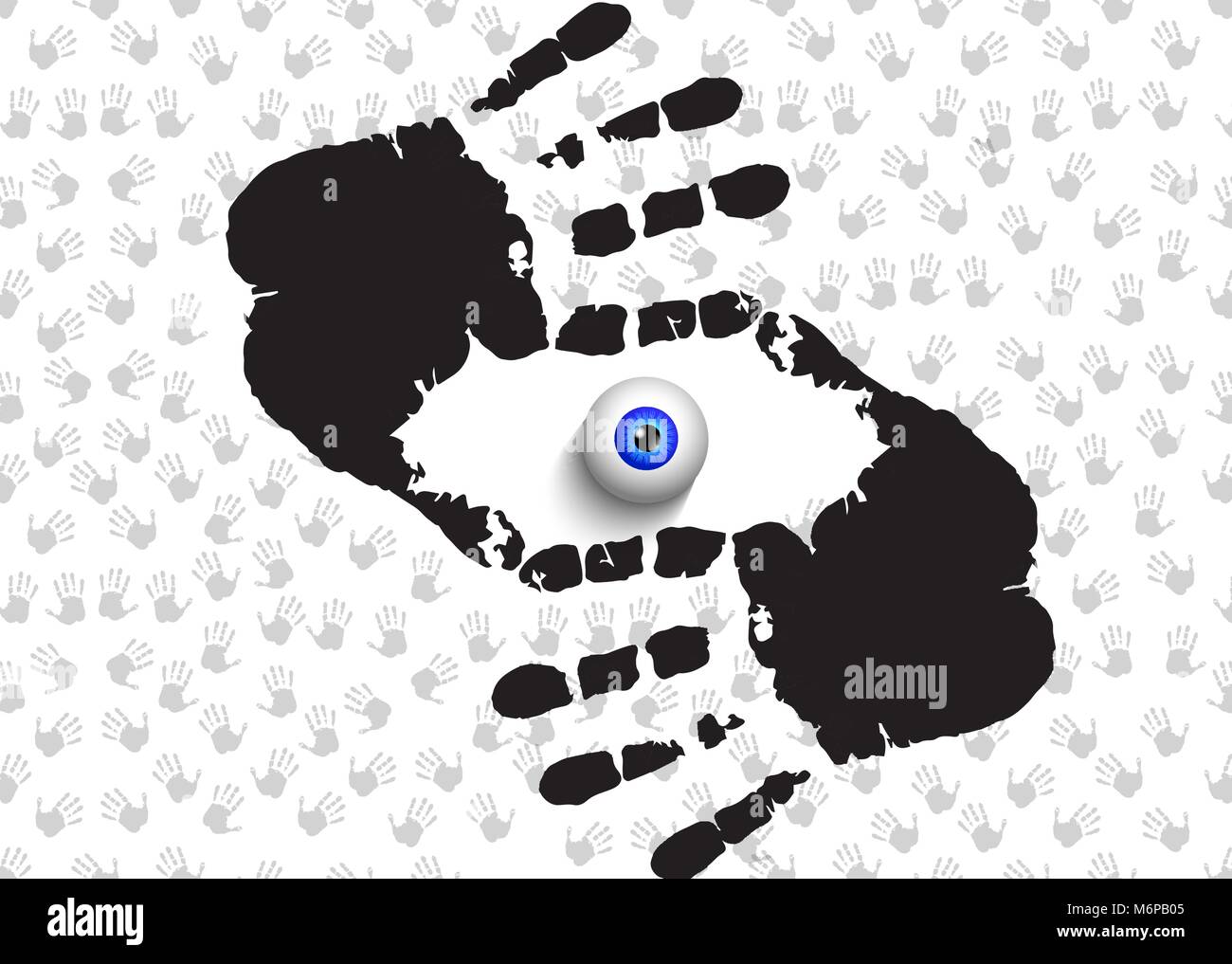 Vector illustration of hands frame with realistic eye ball inside ...