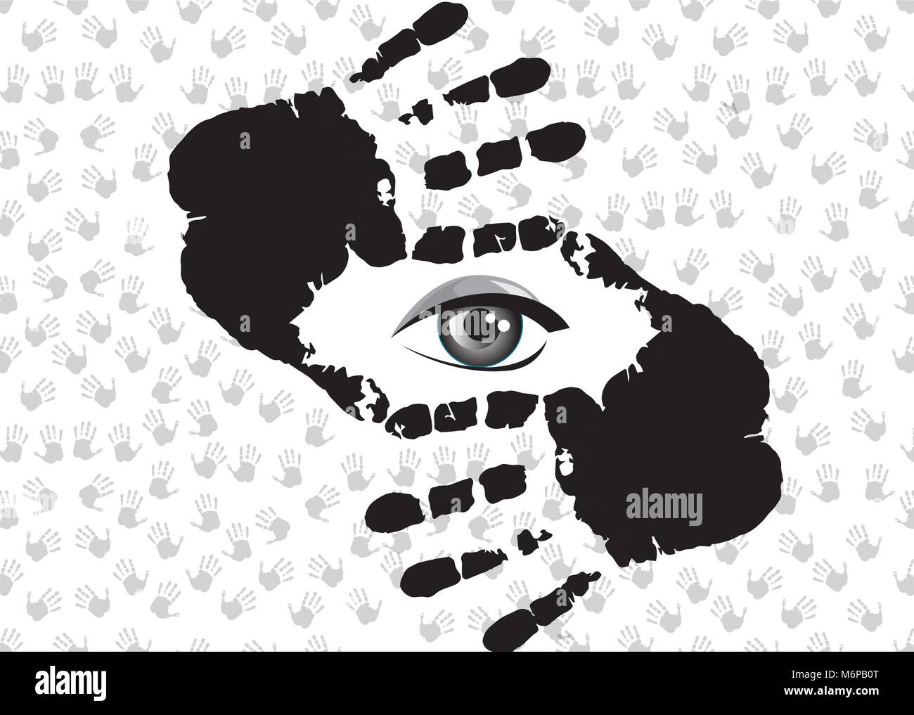 Black and white silhouette of human hand prints doing cropping symbol ...