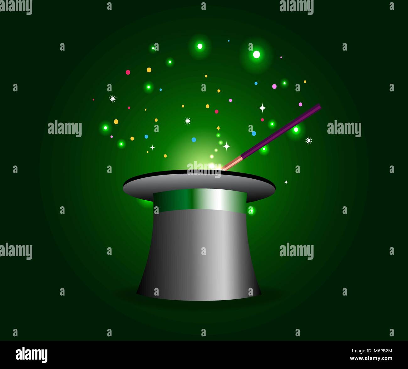 Magic hat with magic wand. Magician performance attributes on glowing ...