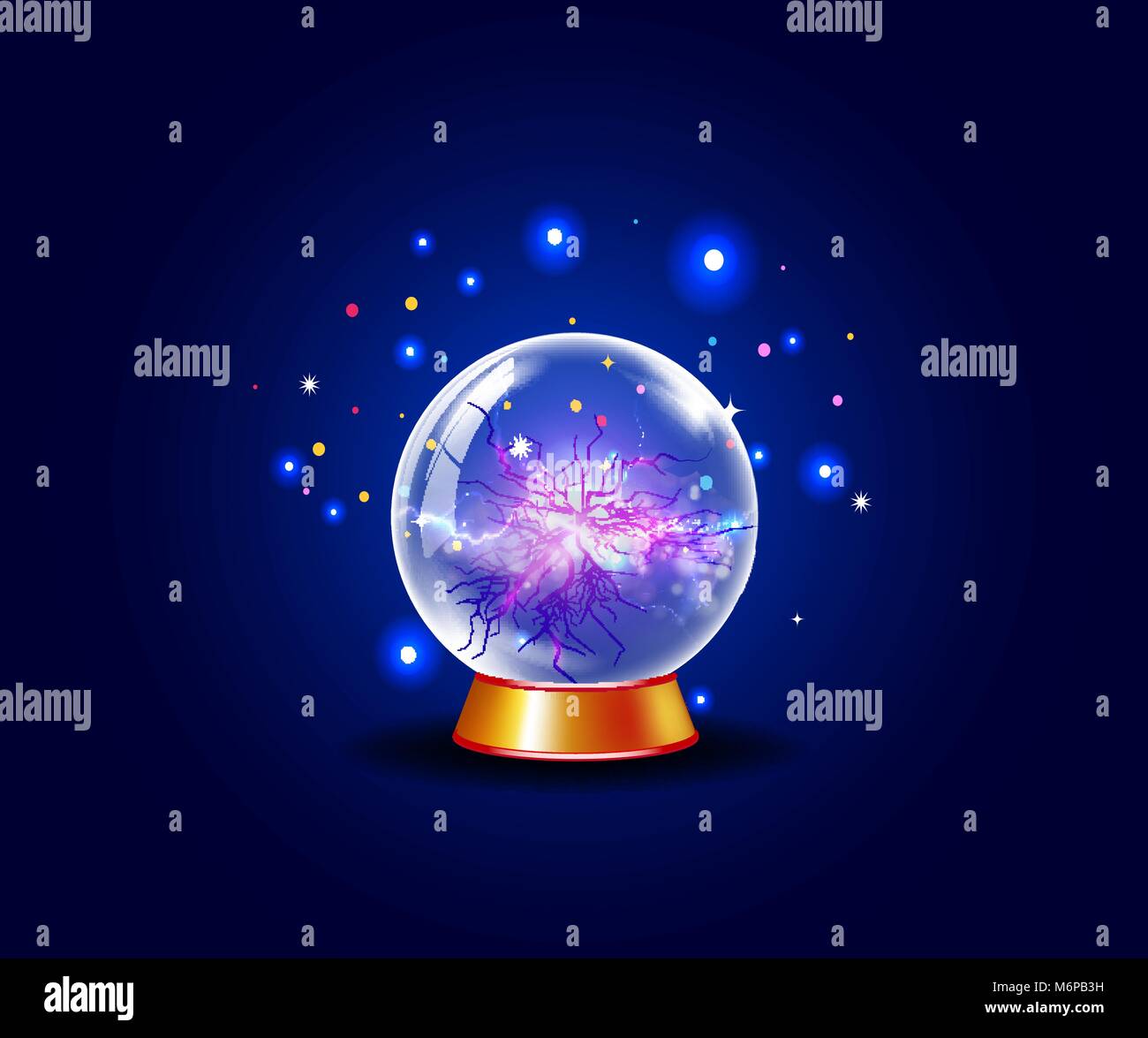 Blue shining vector plasma ball. Magical energy ball with energy veins ...