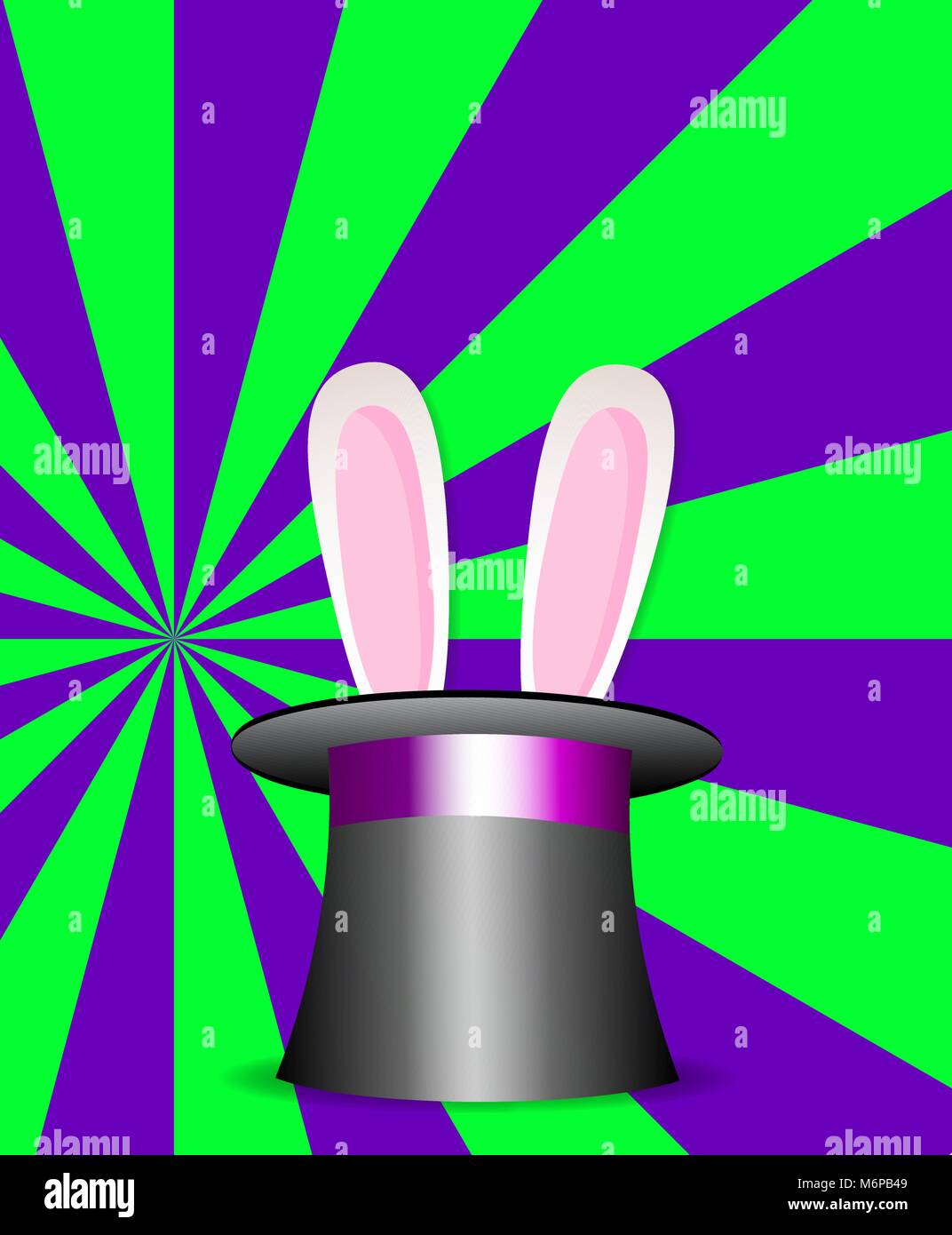 Rabbit Ears Appear From The Magic Cylinder Hat On Vibrant Colorful