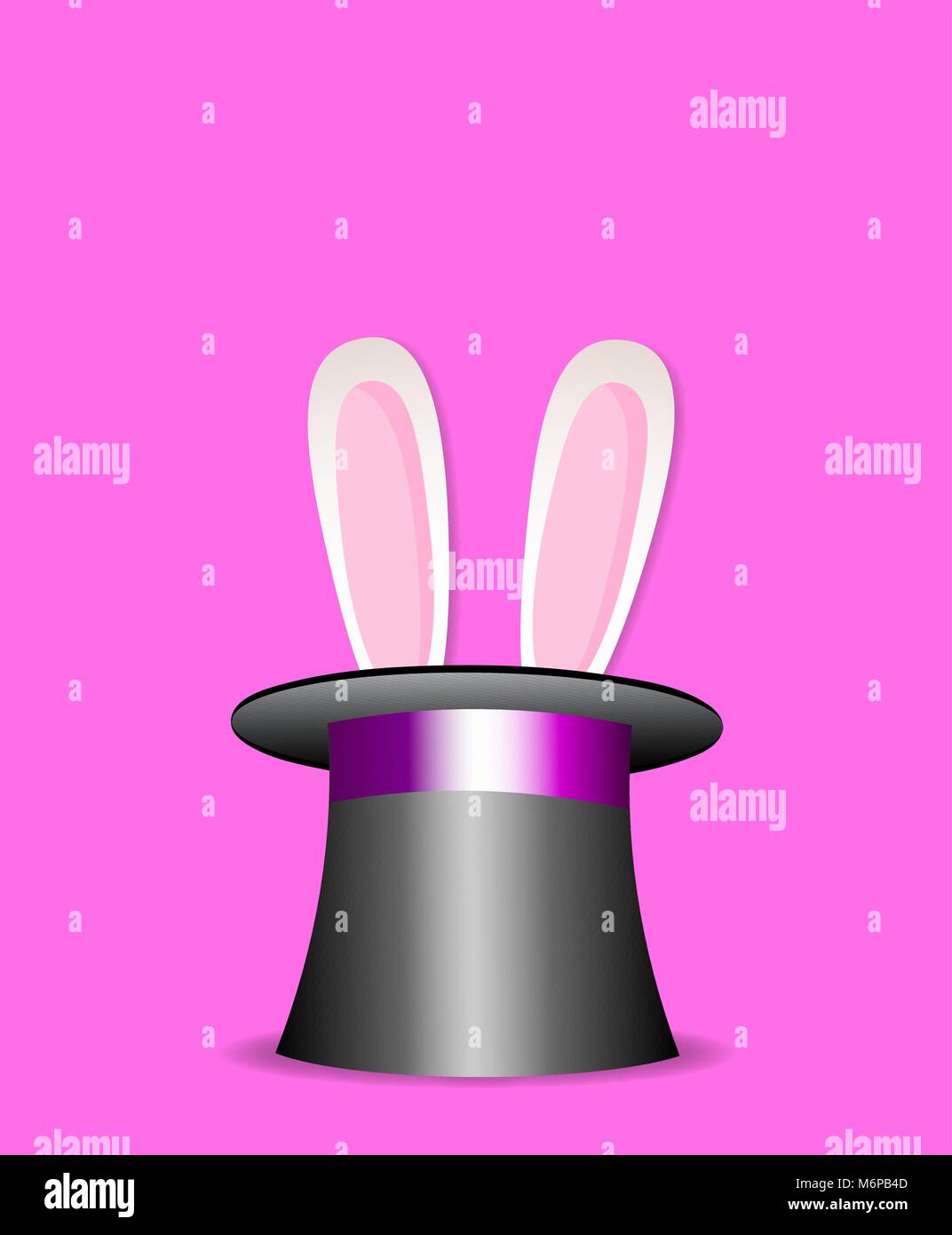 Cute cartoon pink and white rabbit ears appear from the magic top hat ...