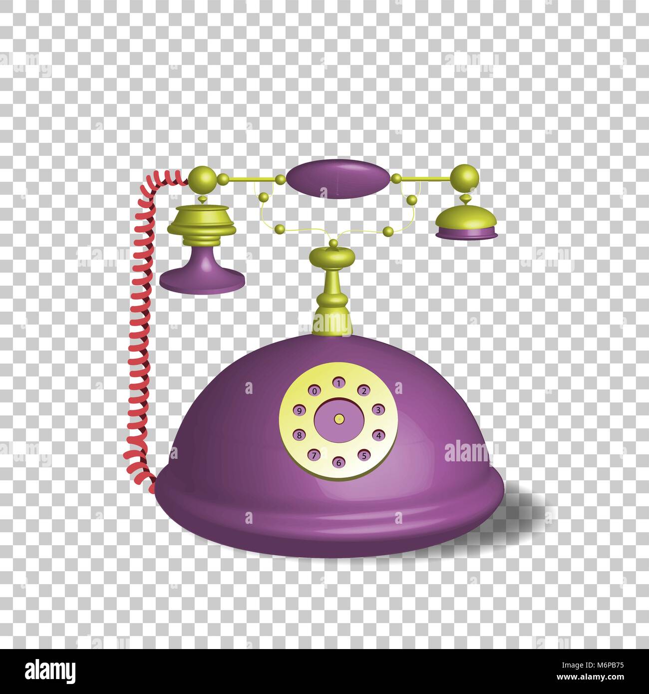3d retro style pink color disk telephone with wire connection isolated ...