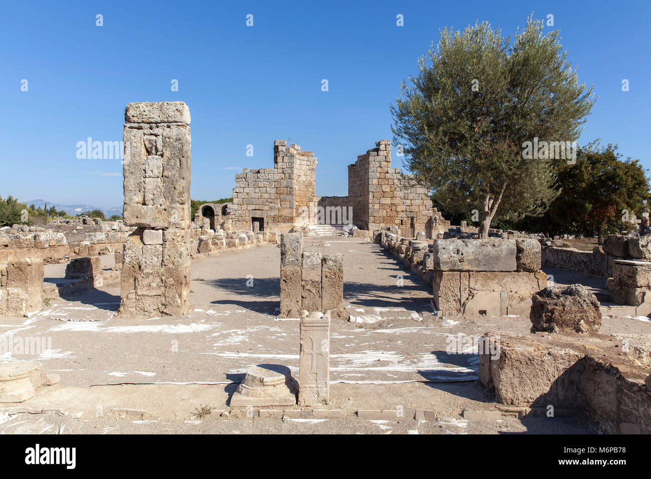 old church ruins in the ancient city of Perge in Turkey Antalya Stock ...