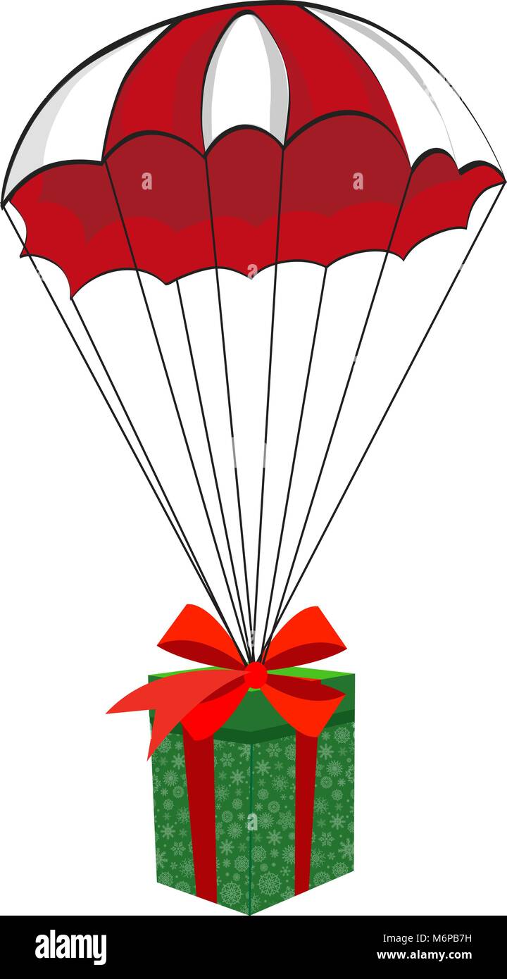 Cute cartoon illustration of christmas or new year gift wrapped on red ...