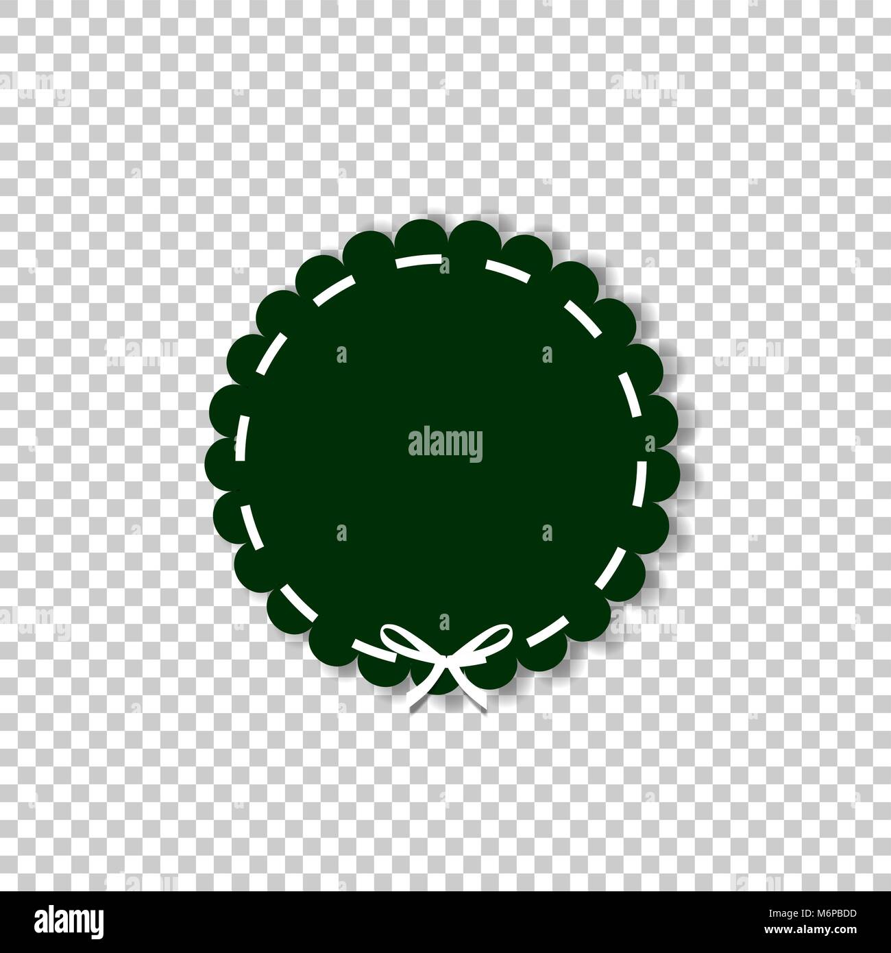 Dark green round stamp with white ribbon in paper cut out style ...