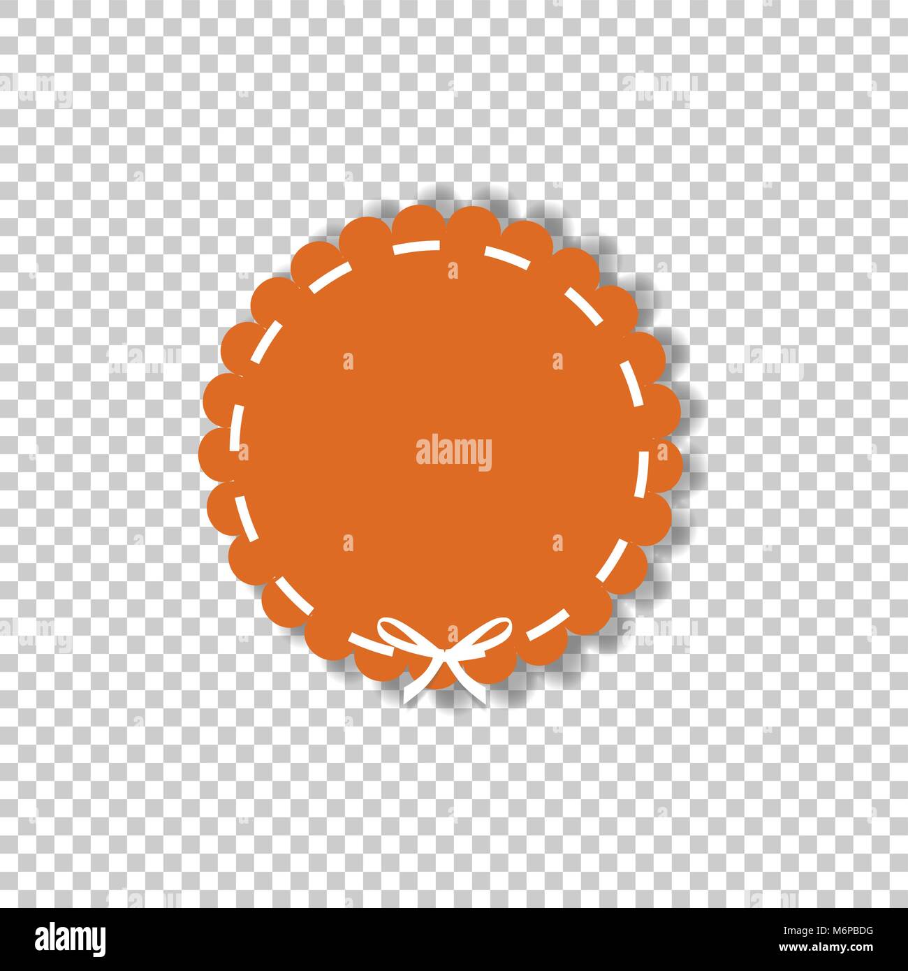 Orange circle sticker or tag wrapped with white lace. Vector icon with ...