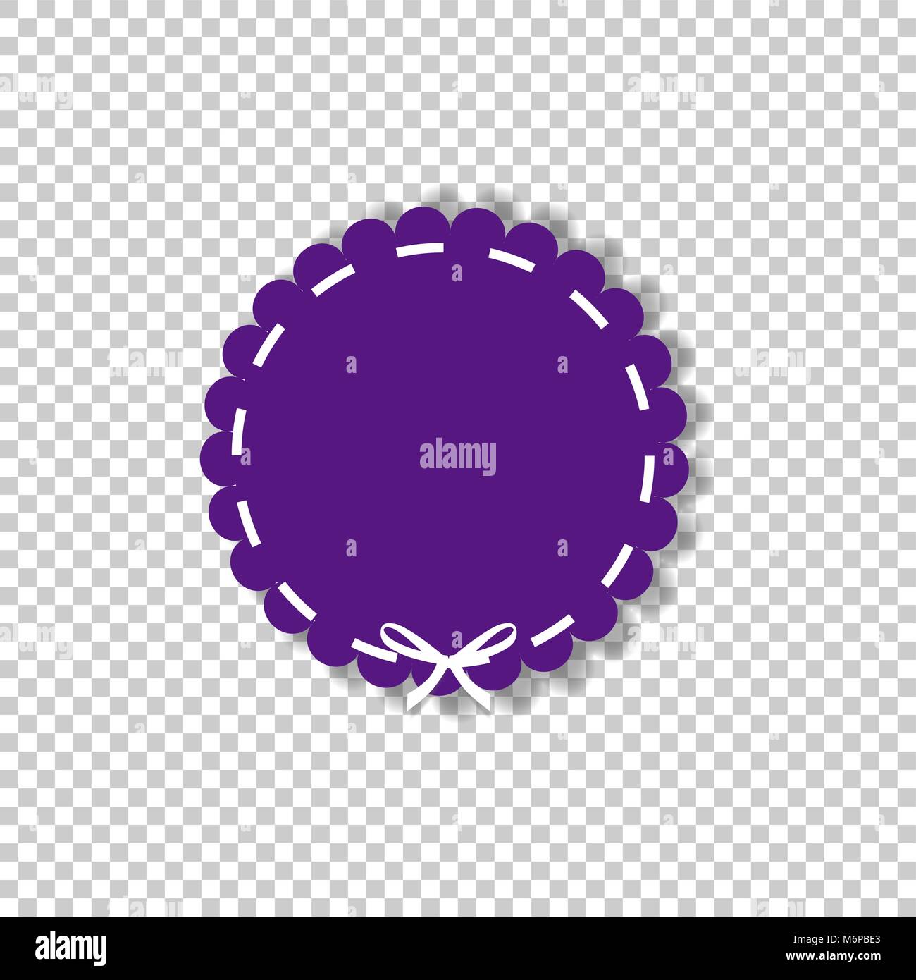 Violet round stamp with white ribbon in paper cut out style isolated on ...
