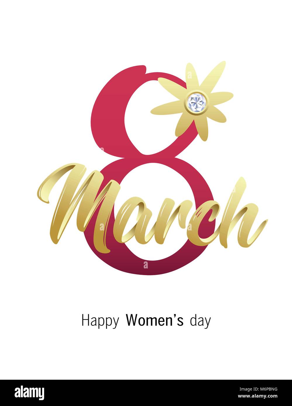 8 March. Happy Women's day greeting card with elegant golden Hand ...