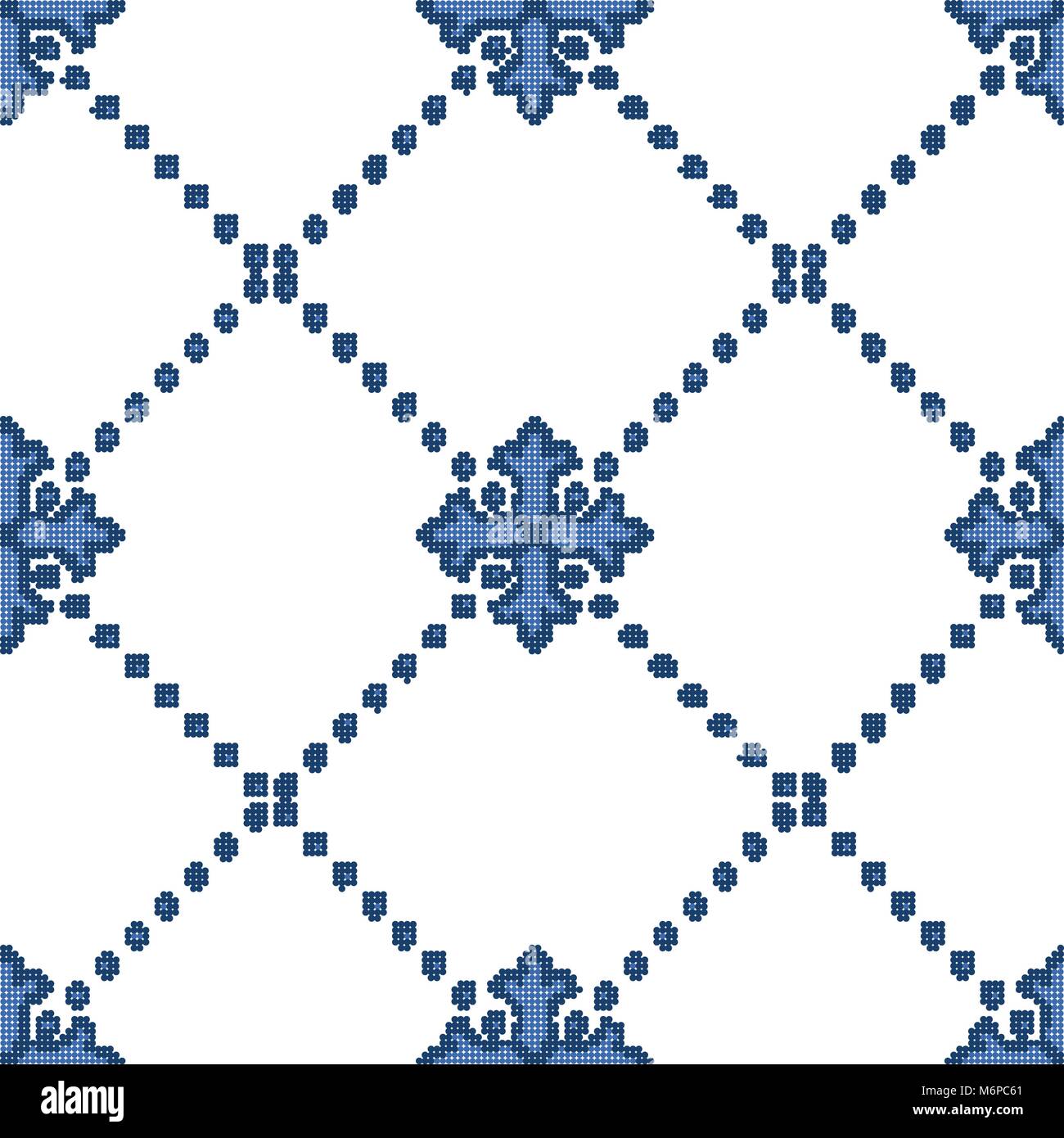 Halftone colorful seamless retro pattern blue dot line check cross ...