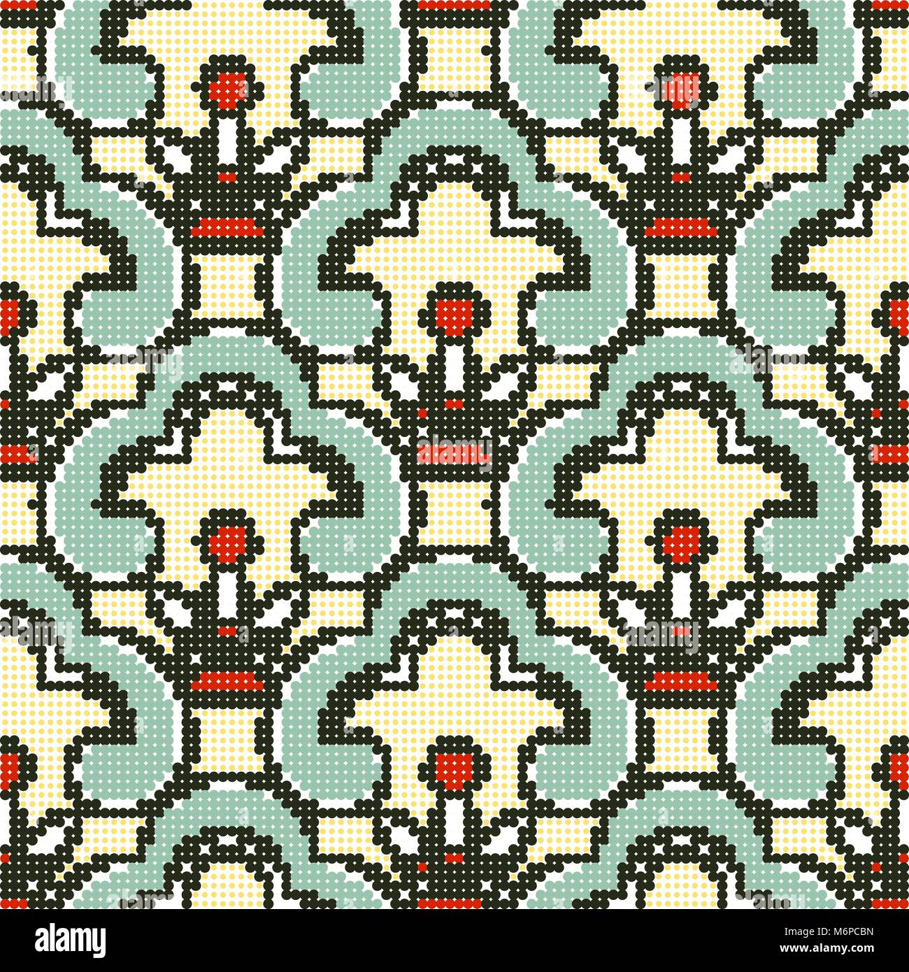 Halftone colorful seamless retro pattern oriental Chinese royal curve ...